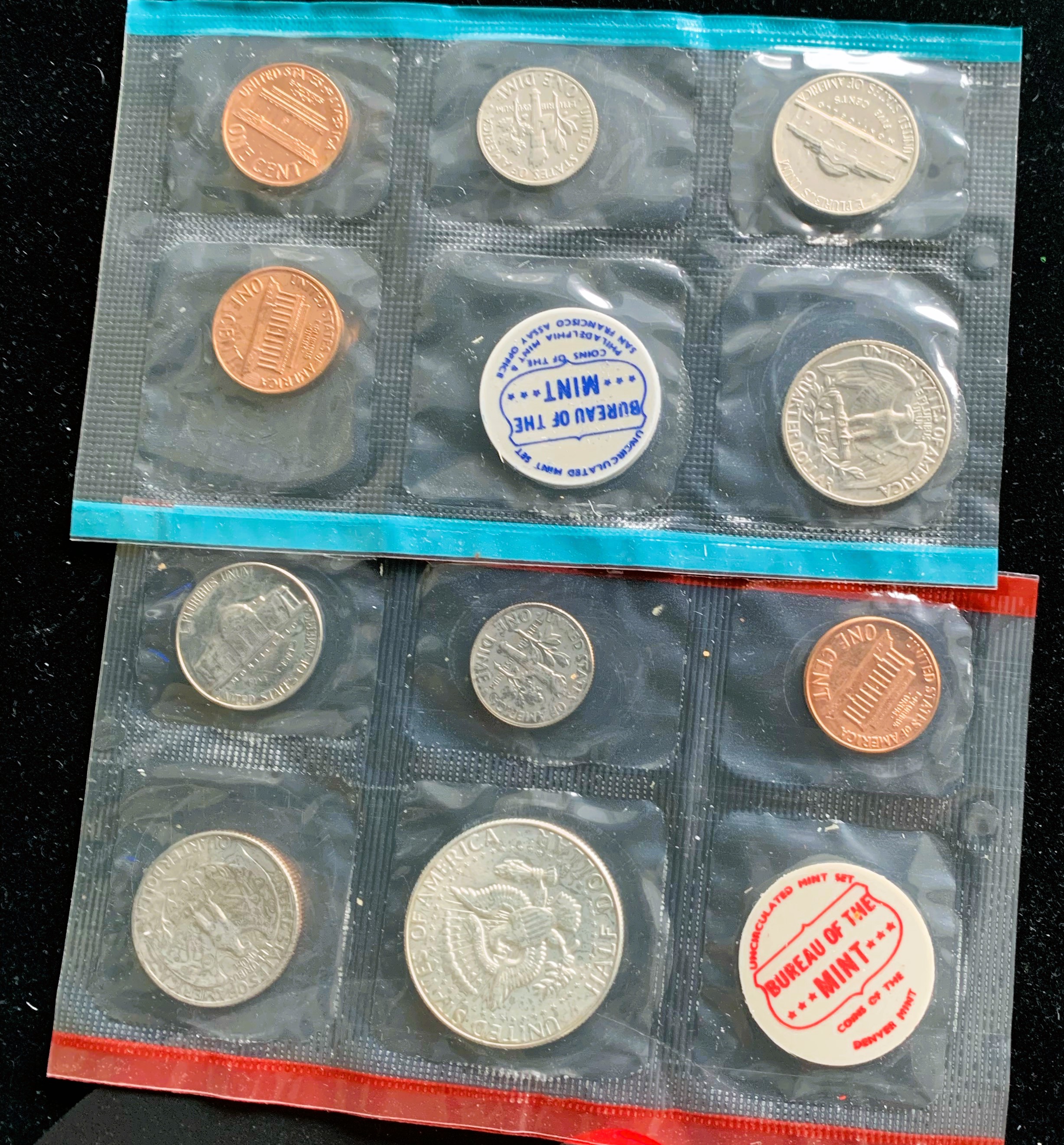 1969 U.S. MINT COIN SETS, D & P MINTS, 10 UNCIRCULATED COINS IN ORIG US ...