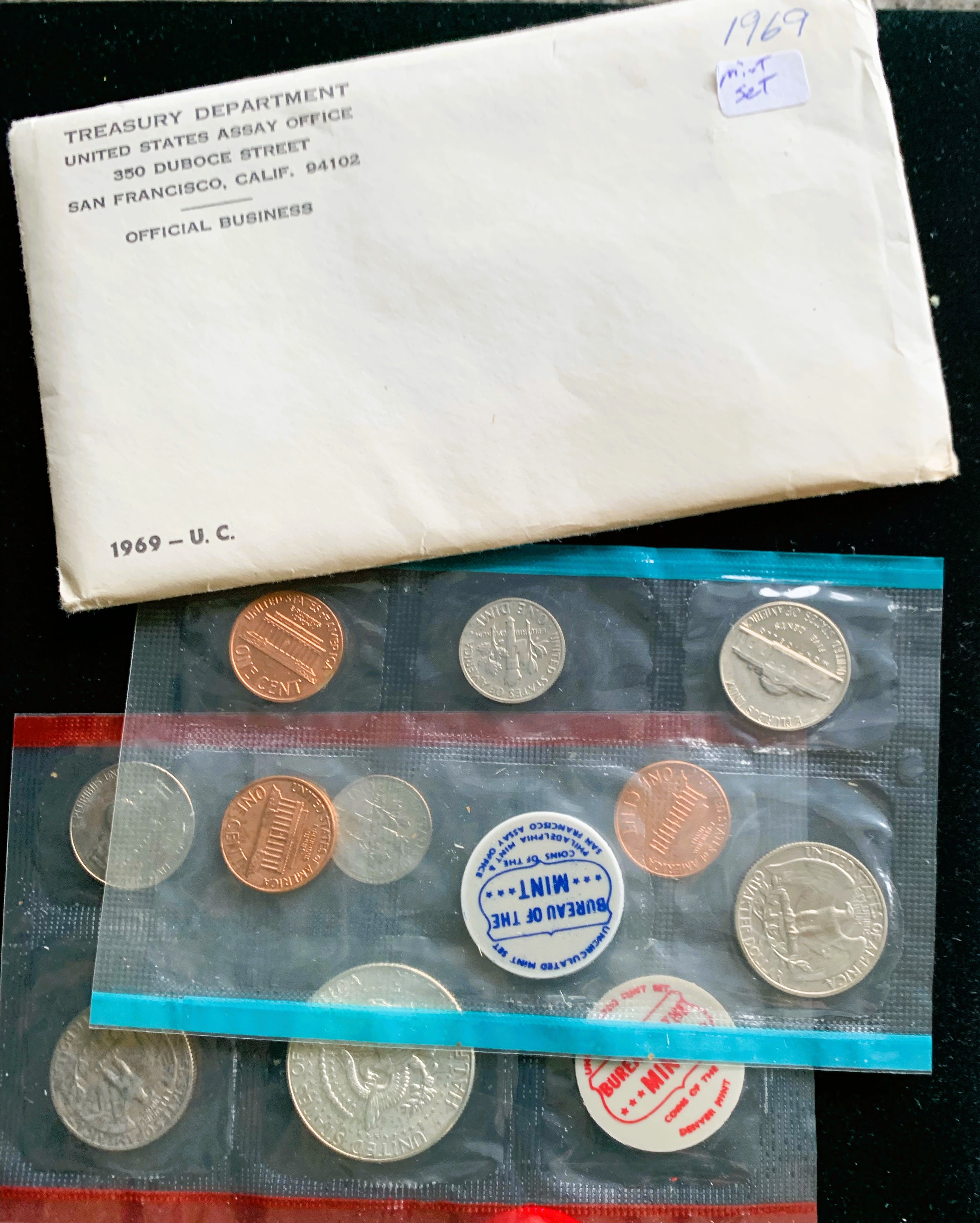 1969 U.S. MINT COIN SETS, D & P MINTS, 10 UNCIRCULATED COINS IN ORIG US ...