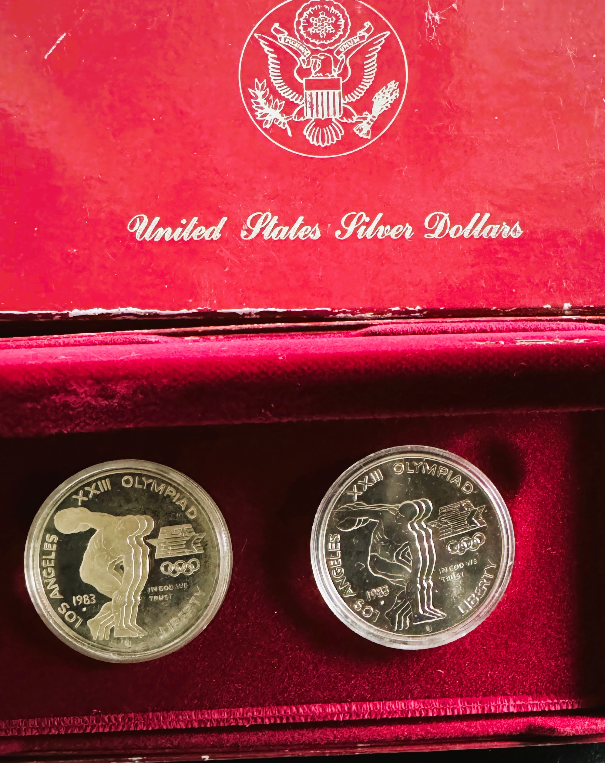 1983-S, & 1983-P US MINT SILVER DOLLAR OLYMPIC COIN SET IN ORIG US MINT ...