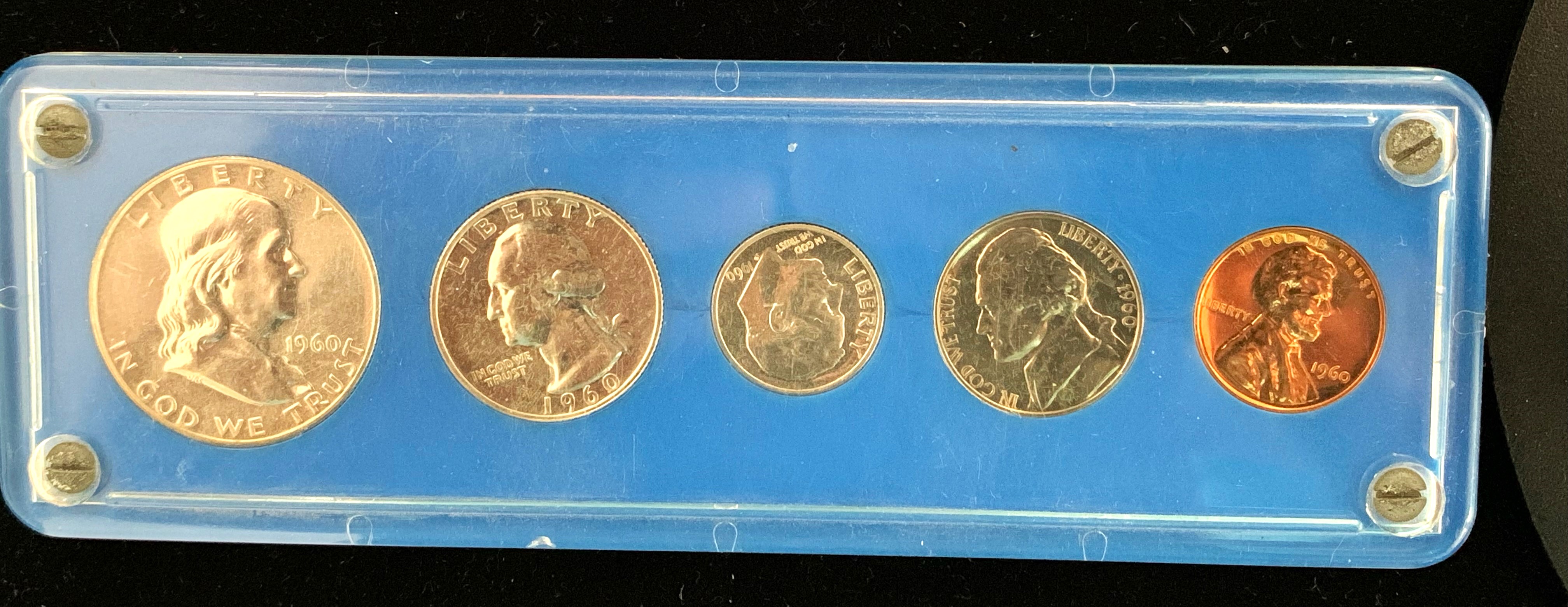 1960 US UNCIRCULATED PROOF SET SILVER HALF, QTR, DIME IN ORIG US PKG ...