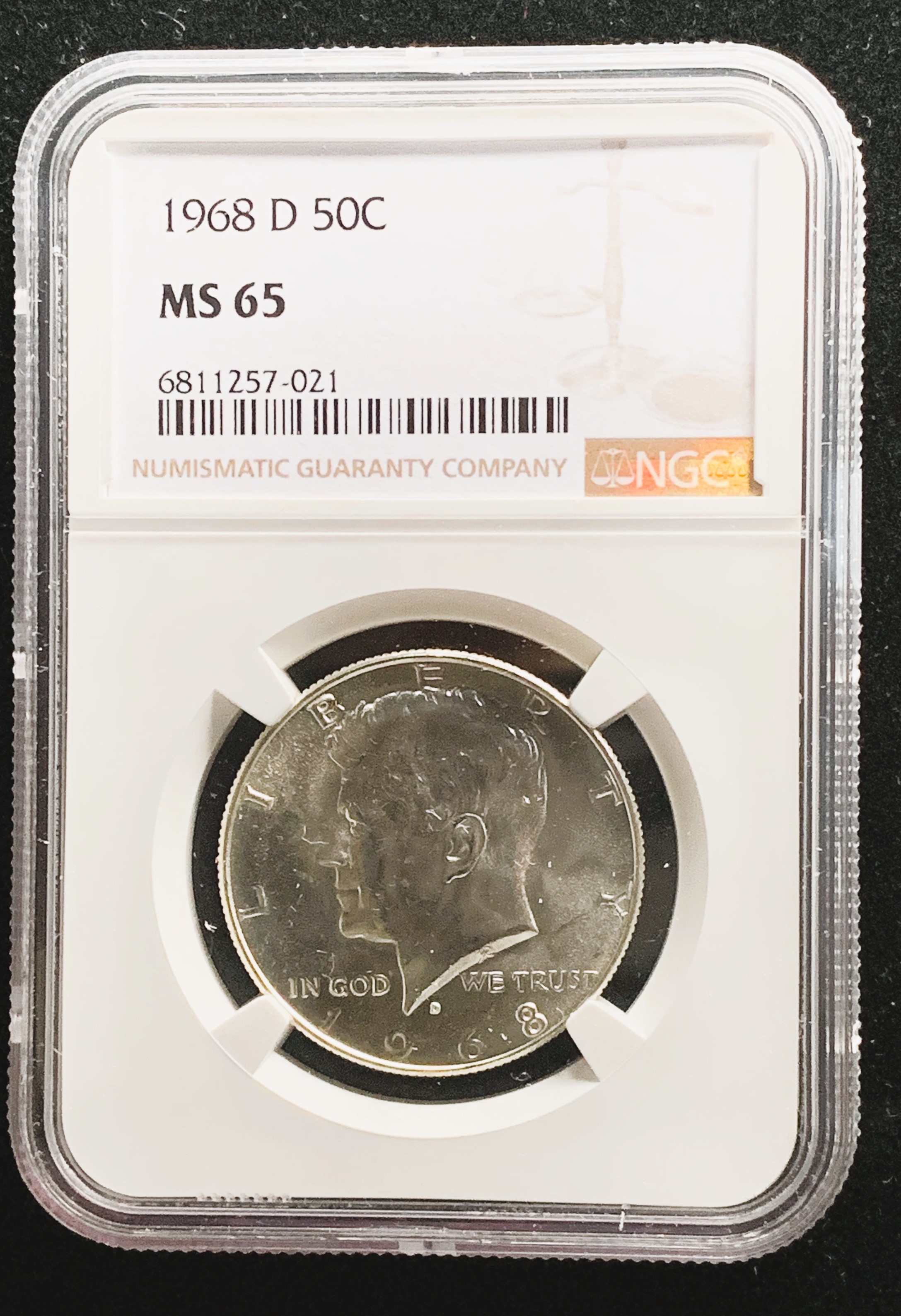 1968-D SILVER KENNEDY 50C, NGC GRADED MS-65, MIRROR SHINY HIGH GRADE ...
