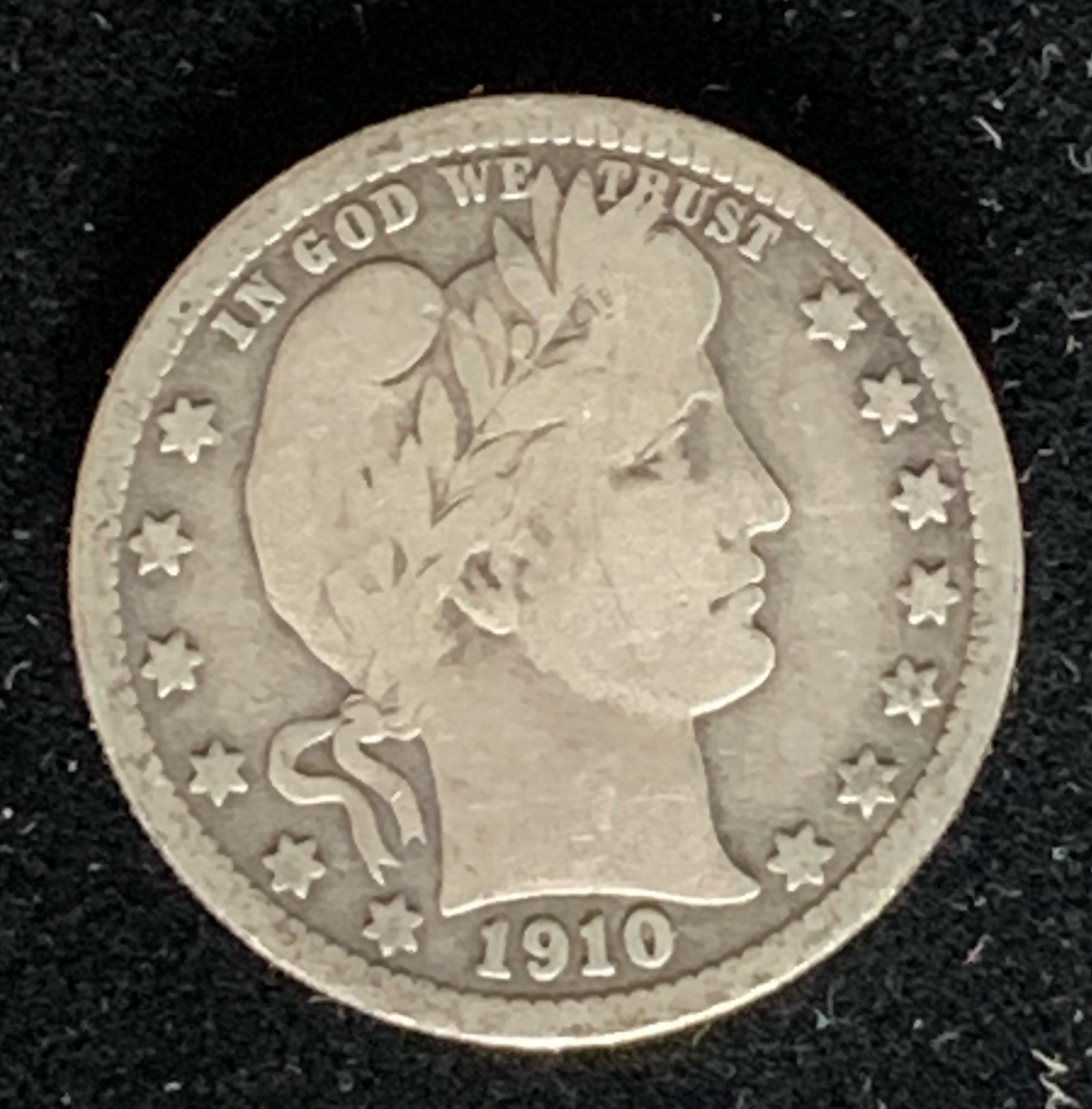 1910-D SILVER BARBER QUARTER COIN, LOTS OF DETAIL | Property Room