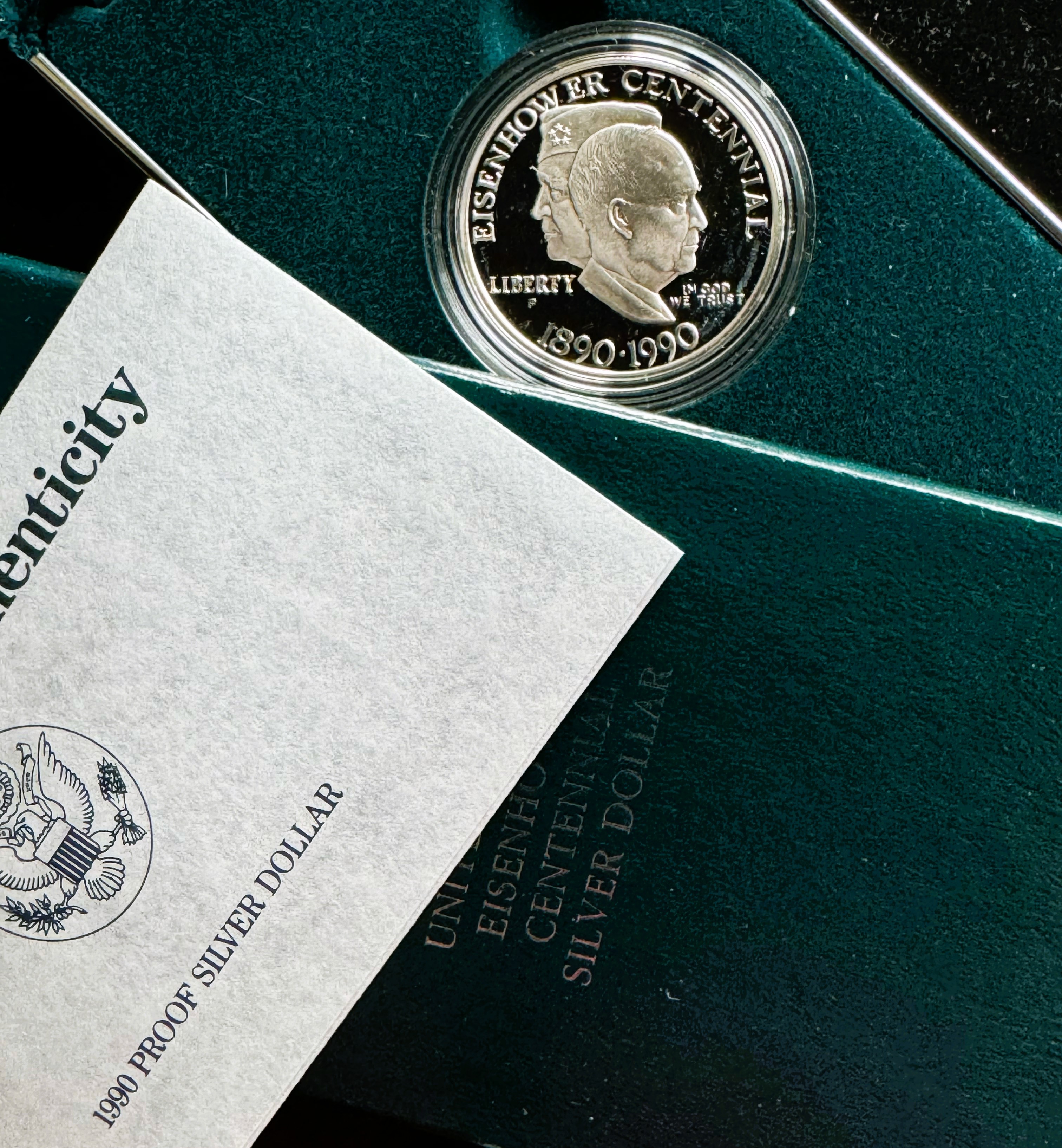 1990-P PROOF US MINT EISENHOWER CENTENNIAL 90% SILVER DOLLAR COIN, IN ...