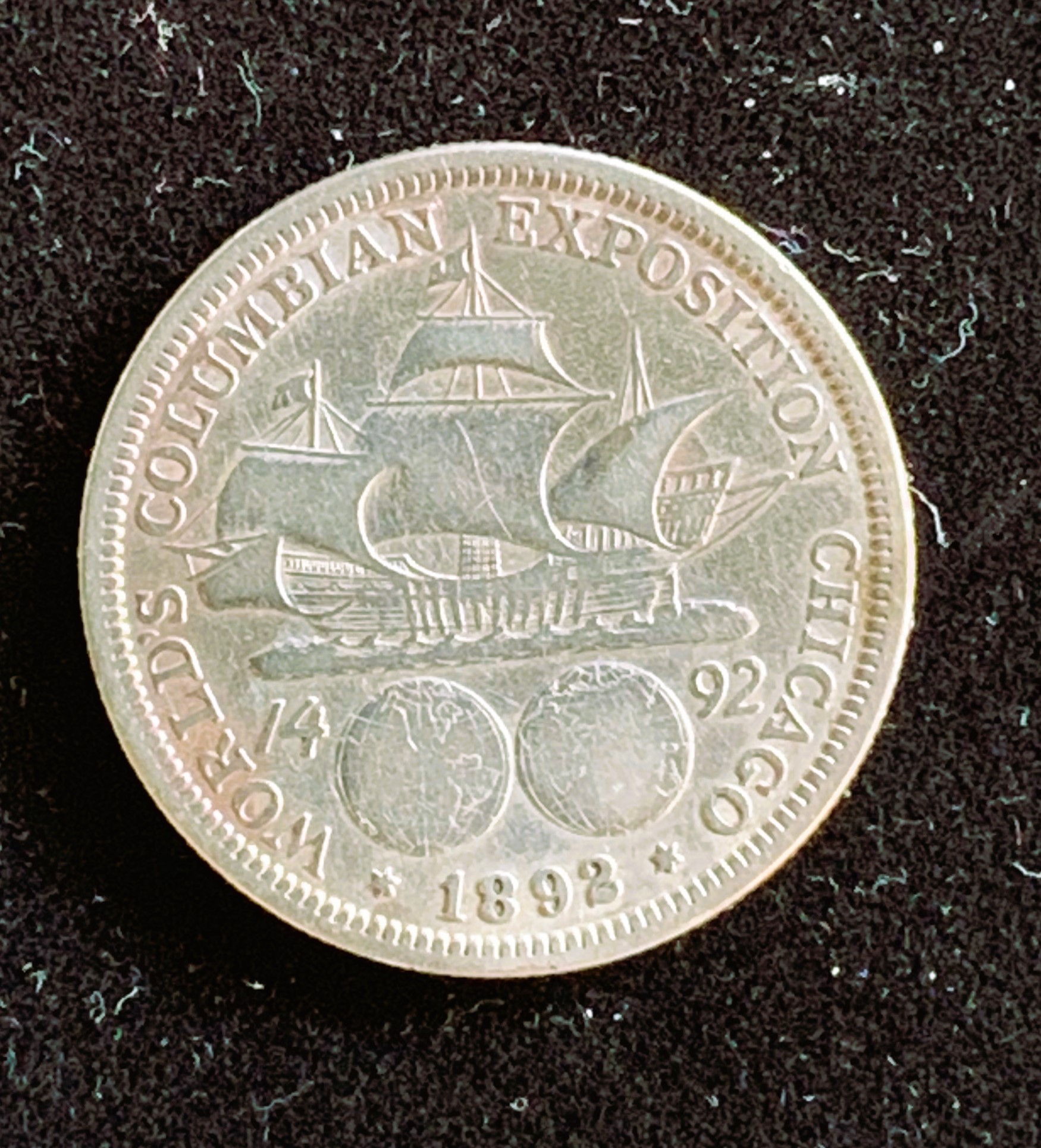 1892 USA COLUMBUS WORLDS FAIR SANTA MARIA SHIP SILVER HALF DOLLAR COIN ...