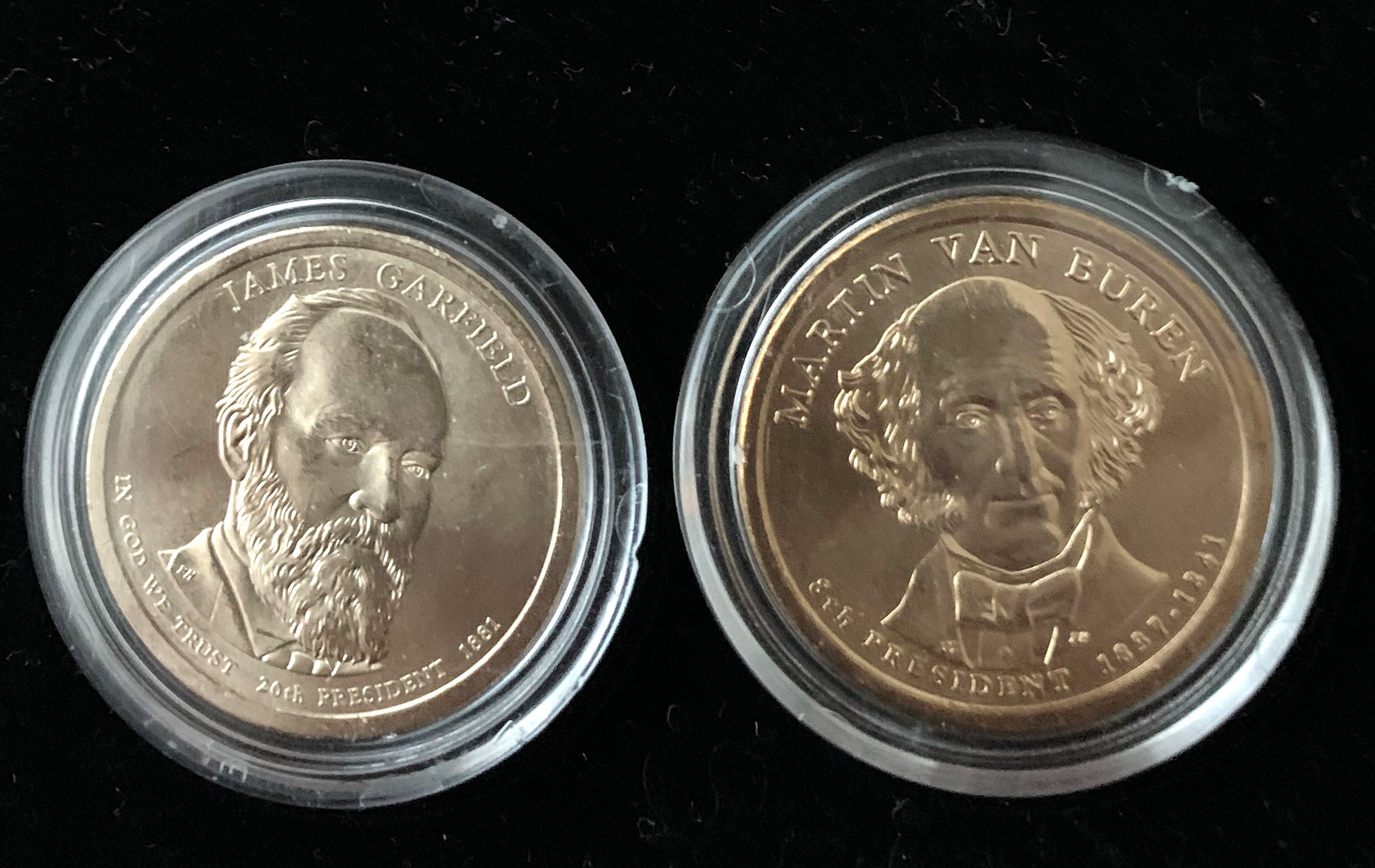 US PRESIDENTS $1 COINS (2 COINS) VAN BUREN & POLK UNCIRCULATED IN ORIG ...