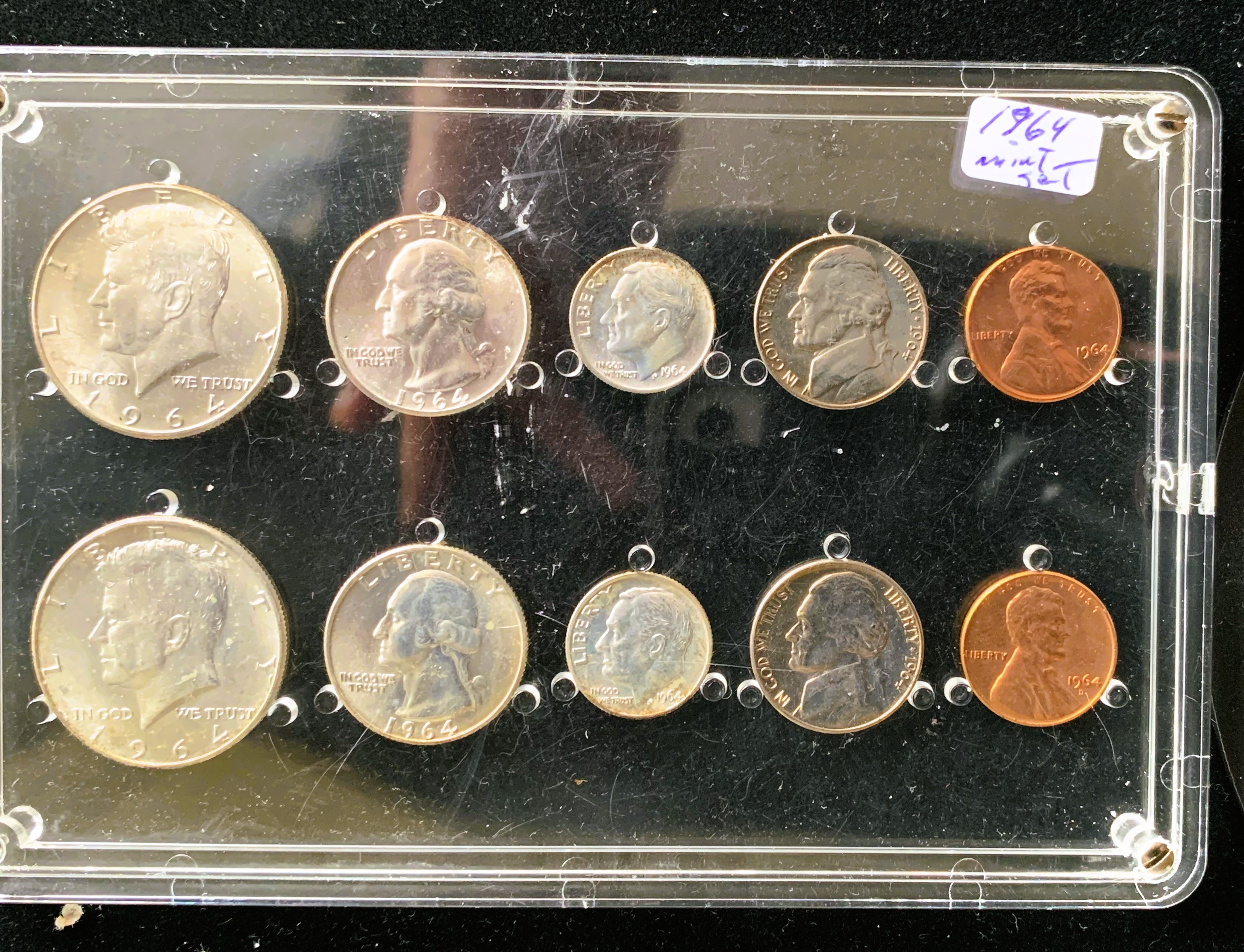 1964 SILVER, U.S. MINT SET, D AND PLAIN 10 COINS UNC IN SEALED PKG ...