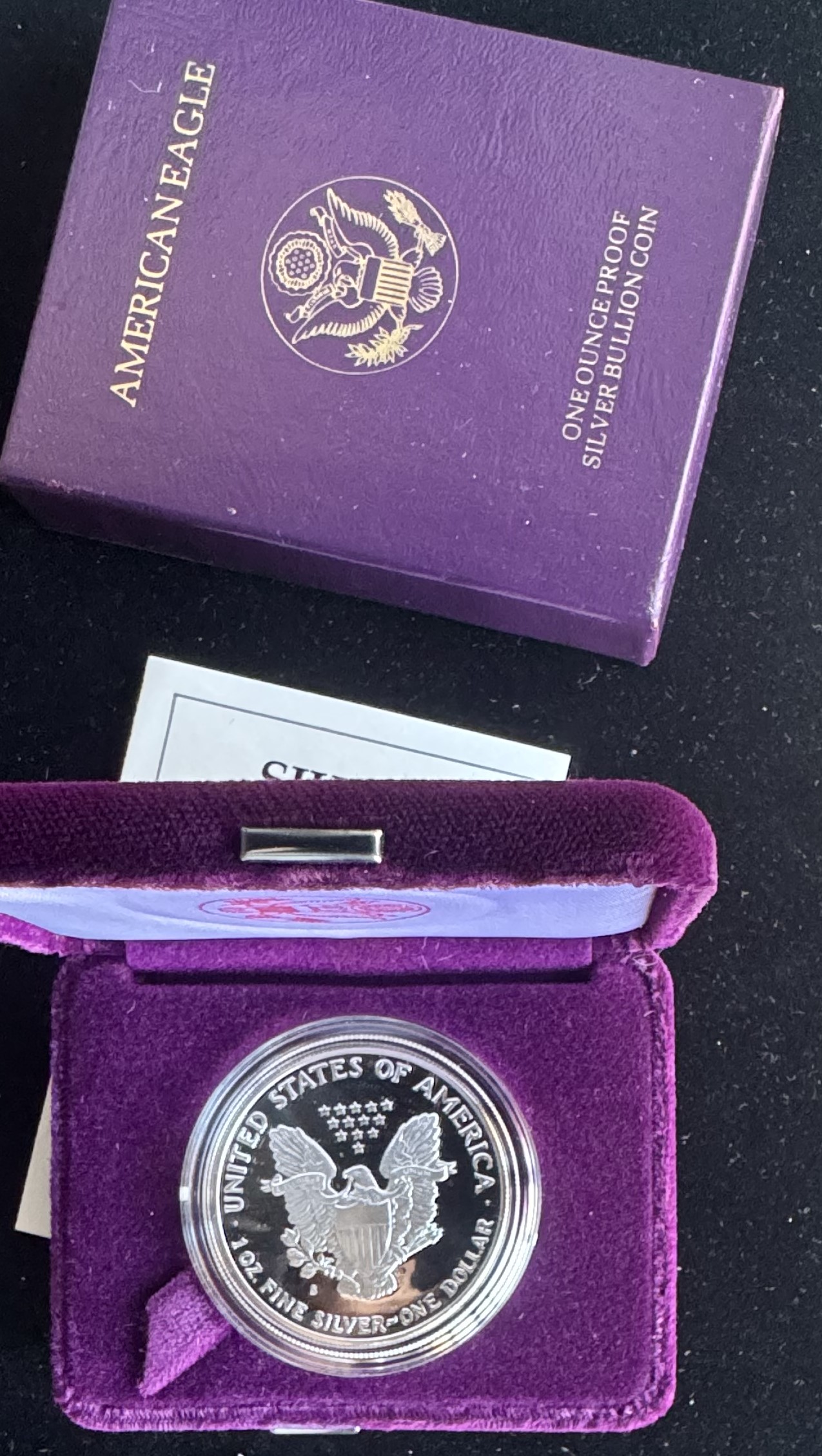 1990-S .999 FINE 1oz PROOF SILVER AMERICAN EAGLE $1 DOLLAR COIN, US ...