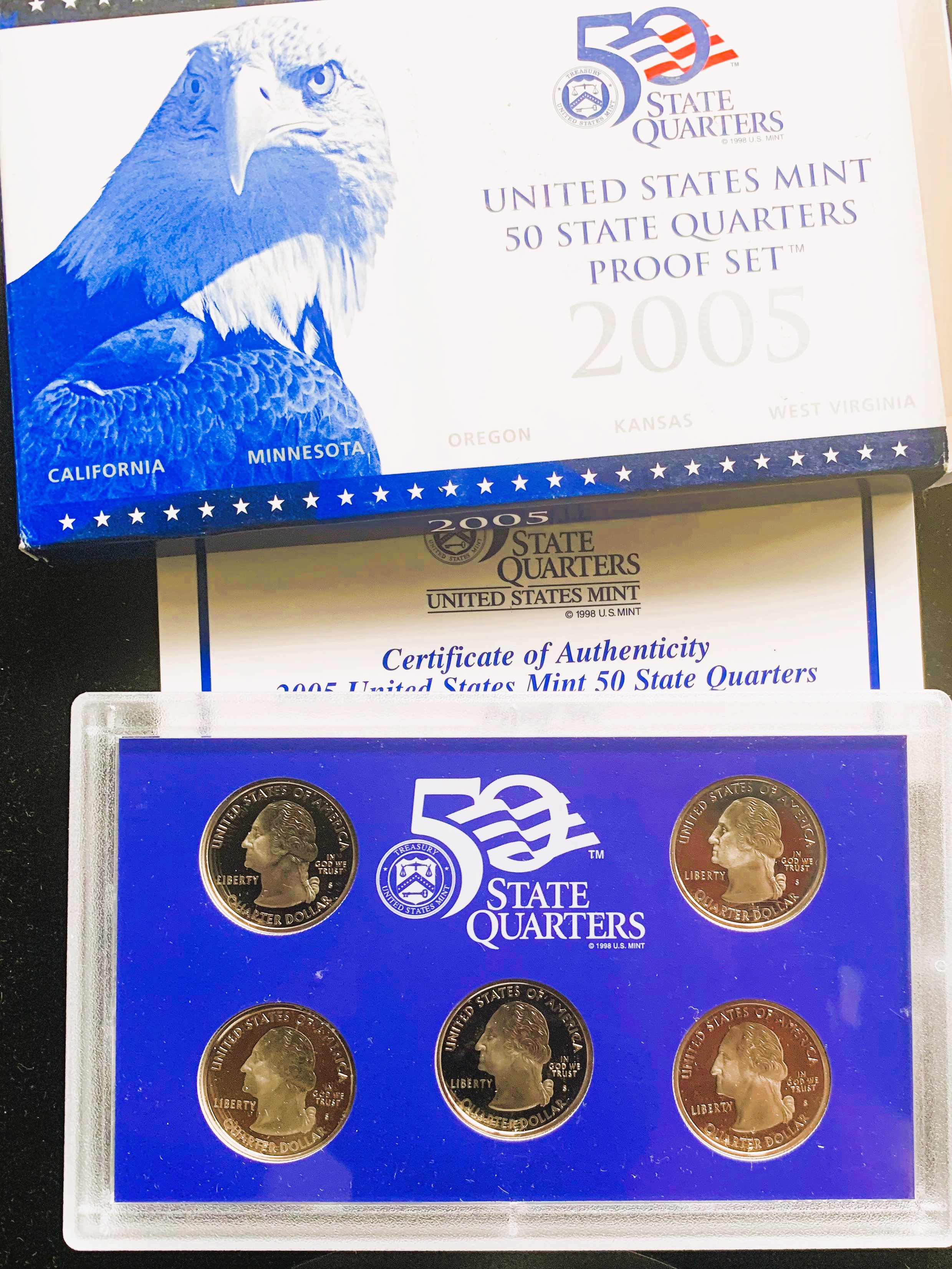 2005-S PROOF SET, US MINT 5 STATEHOOD QUARTER COINS, ORIGINAL US MINT ...