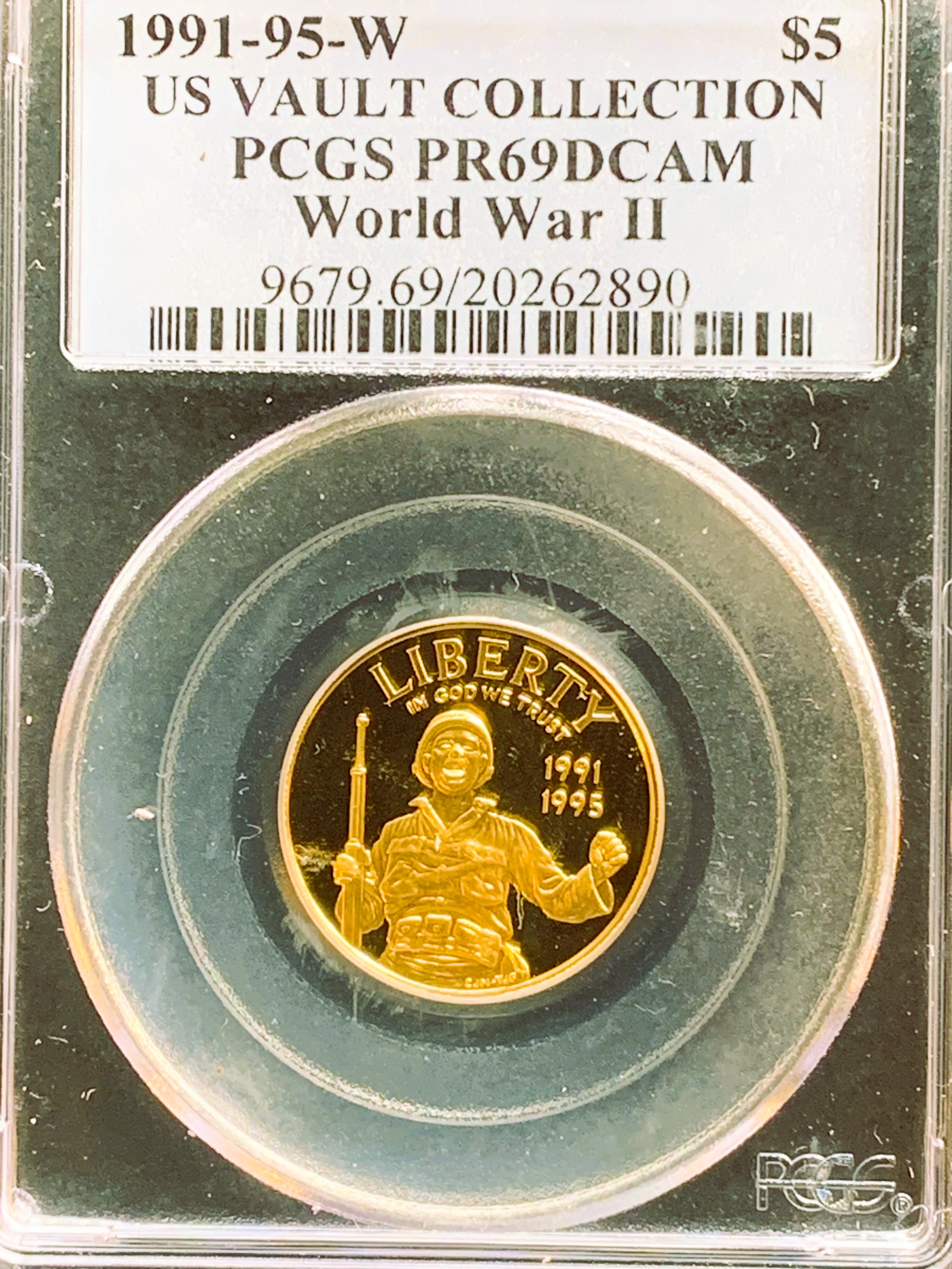 GOLD, 1991-95-W $5 DOLLAR US VAULT COLLECTION, PCGS GRADED PROOF 69 ...
