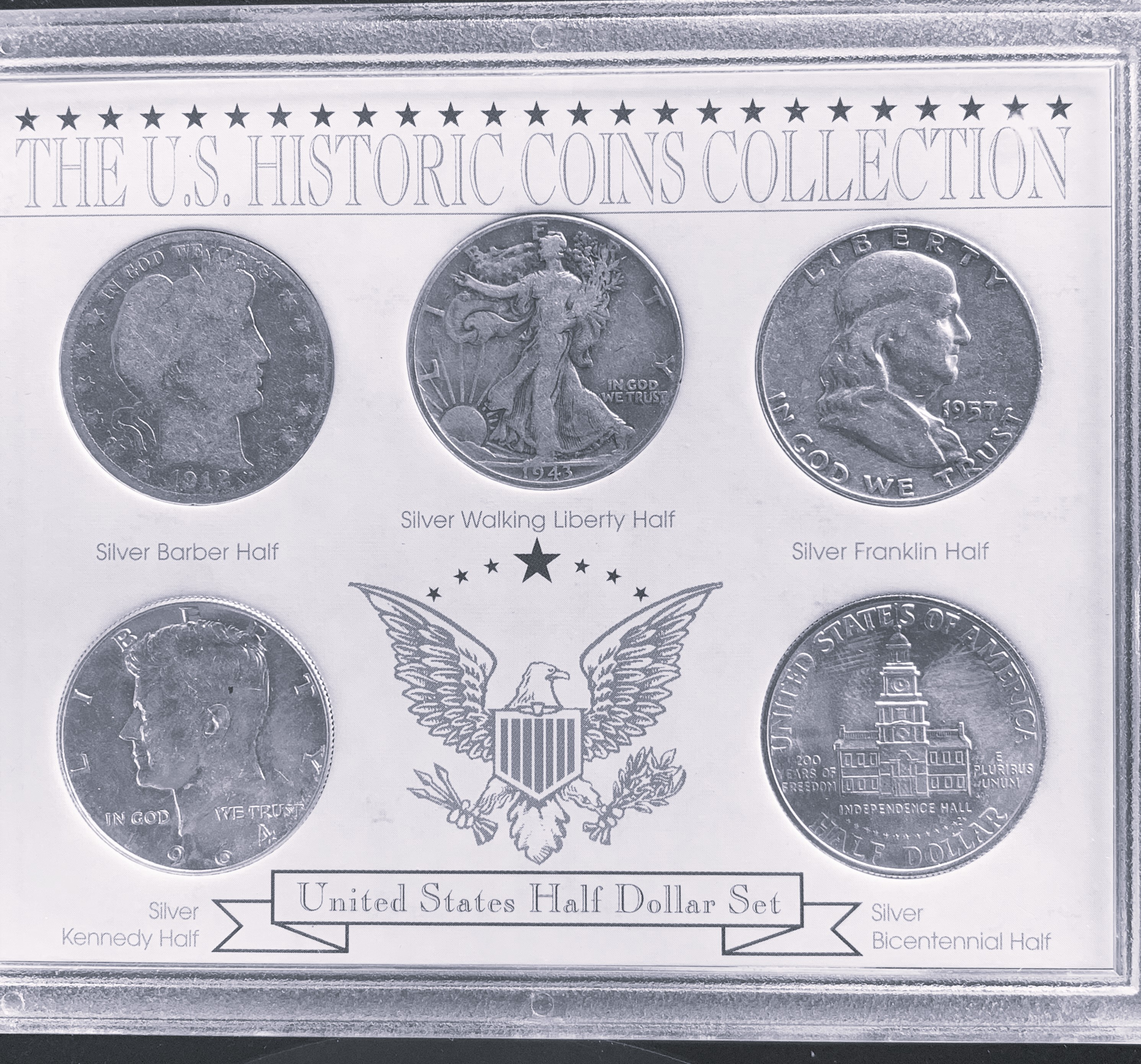 US HISTORIC 5 COINS COLLECTION, US HALF DOLLAR SET, ALL SILVER, QUALITY ...
