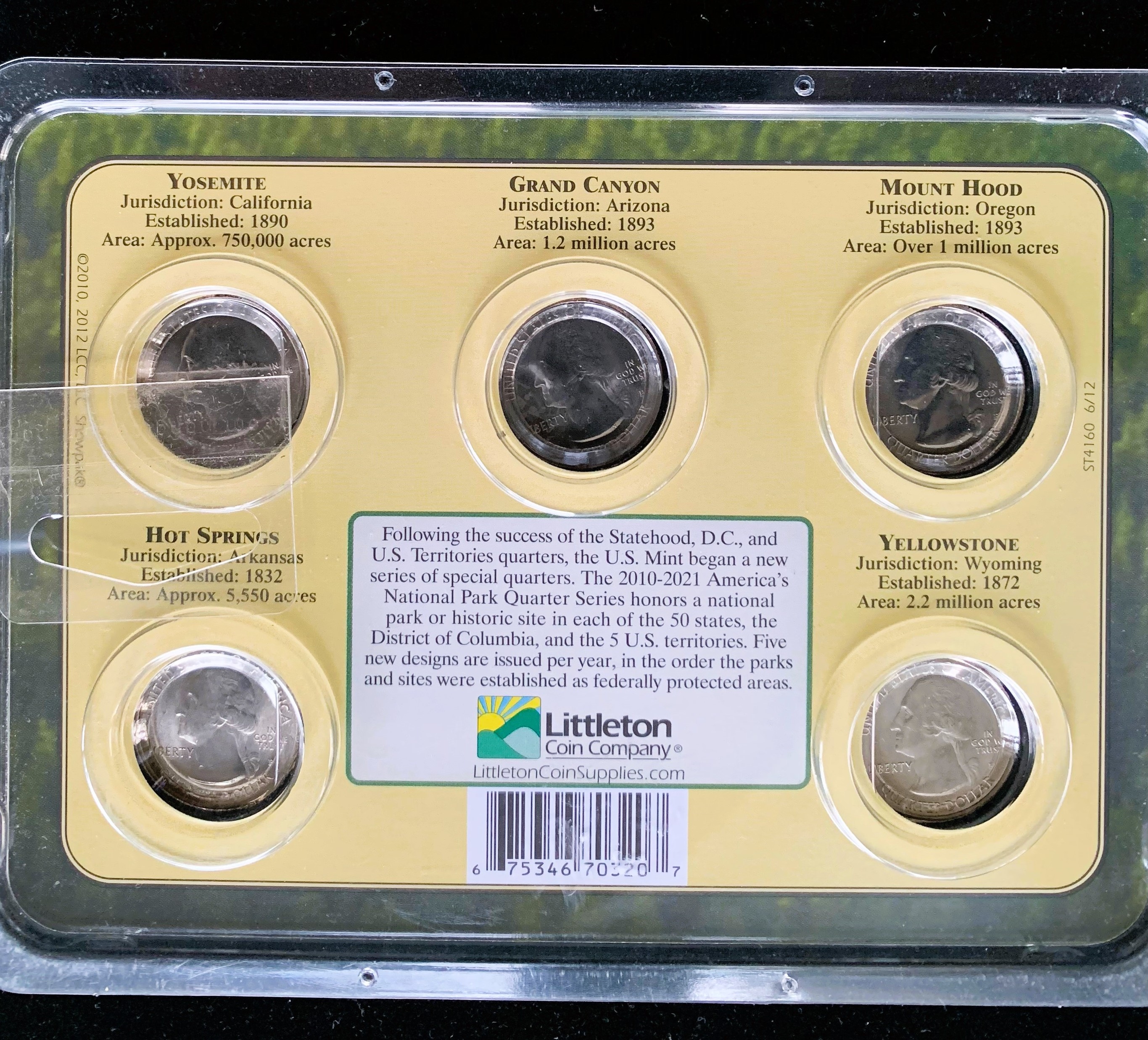 2010 YEAR SET, AMERICA'S NATIONAL PARK QUARTERS, 5 COINS ANNUAL ISSUE ...