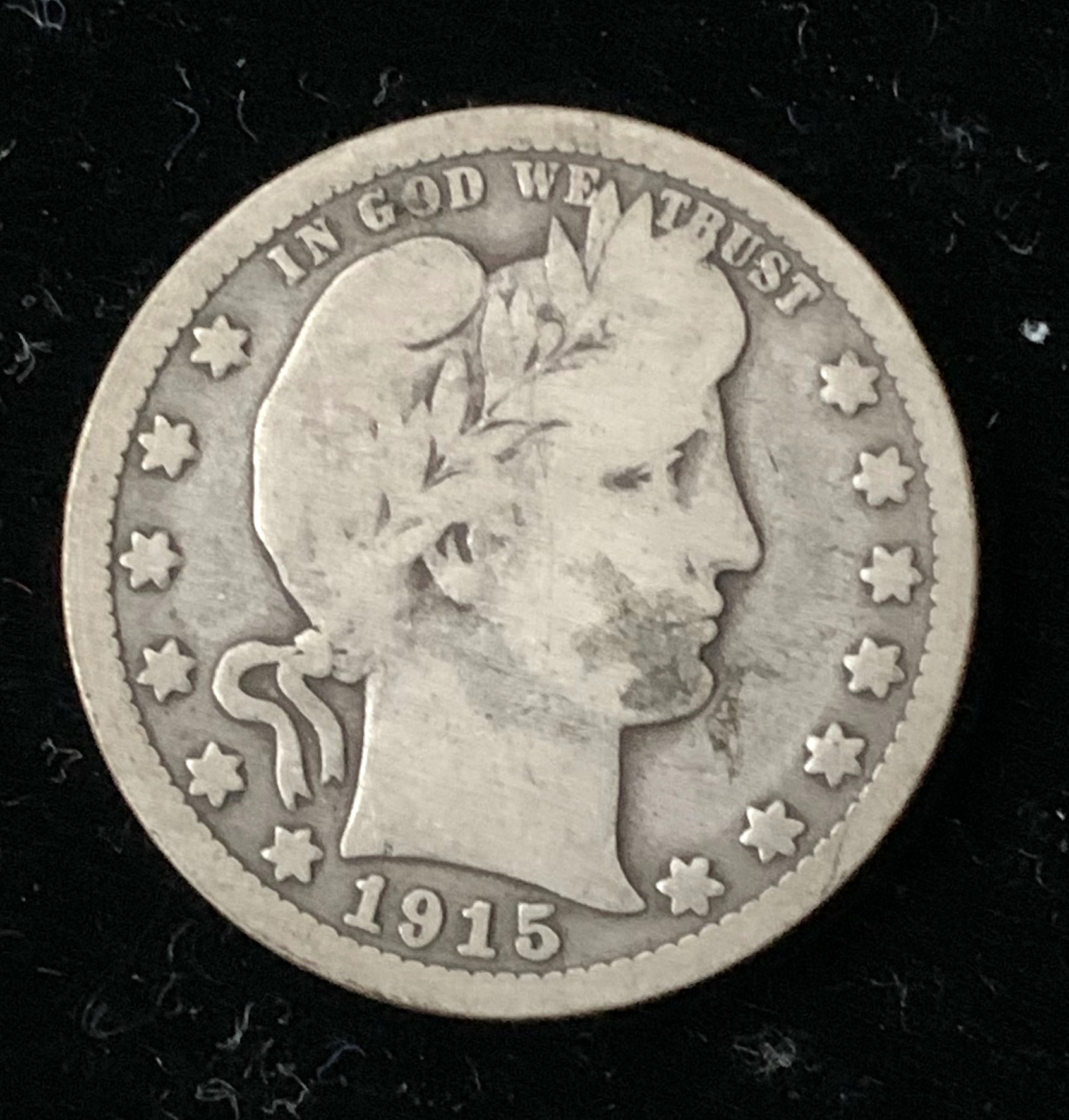 1915-D SILVER BARBER QUARTER LOTS OF DETAIL | Property Room