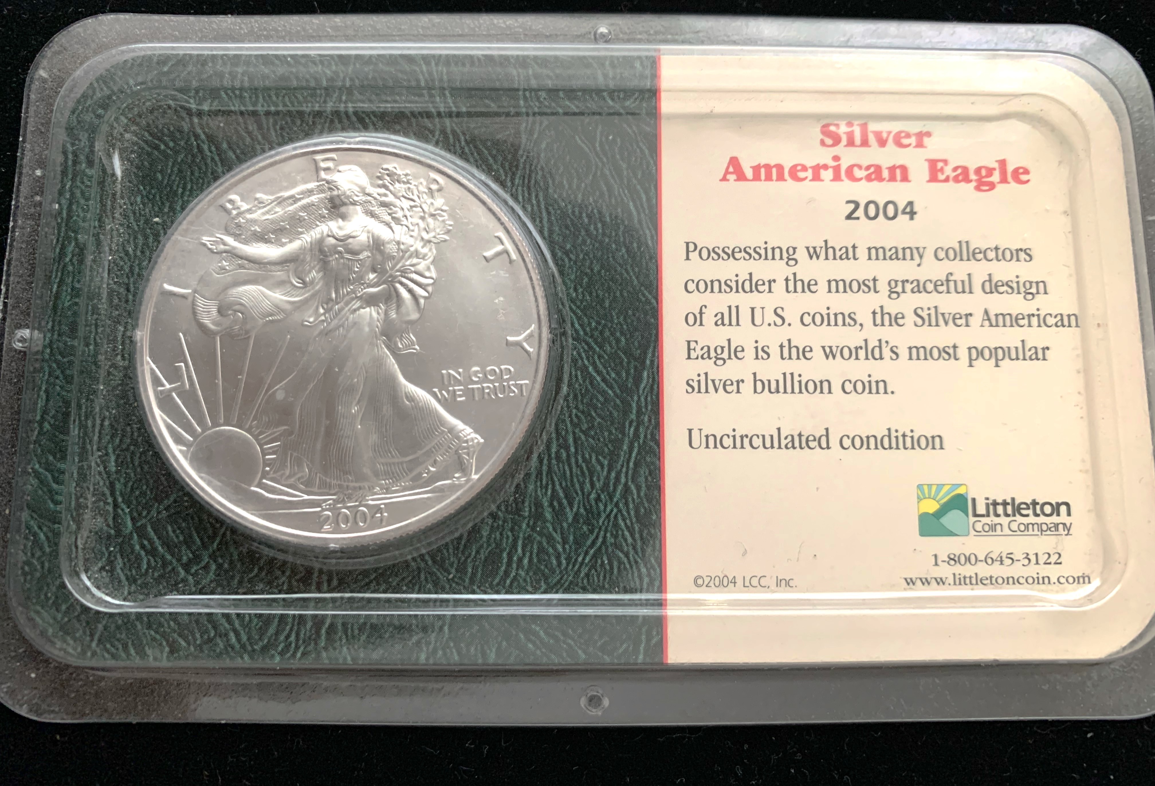 1oz SILVER AMERICAN EAGLE 2004 UNCIRCULATED .999 FINE SILVER IN ...