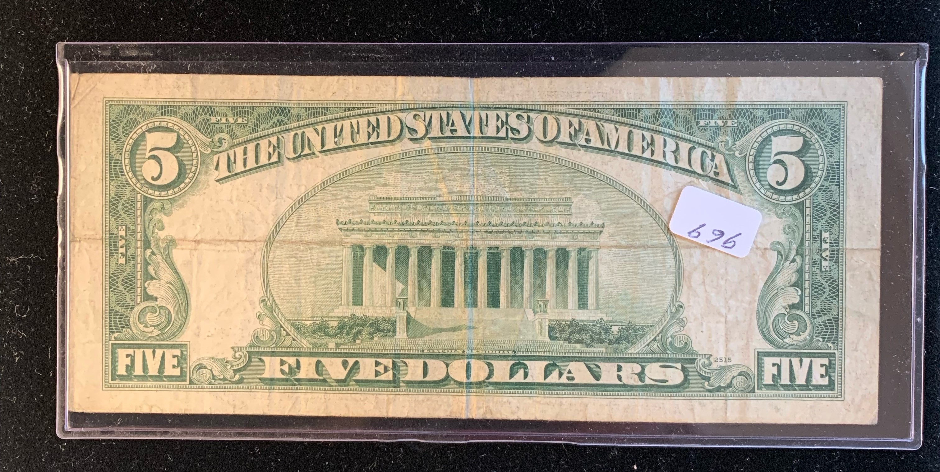 $5 DOLLAR NOTE, SERIES 1953 B RED STAMP , VG CONDITION IN SLEVE ...