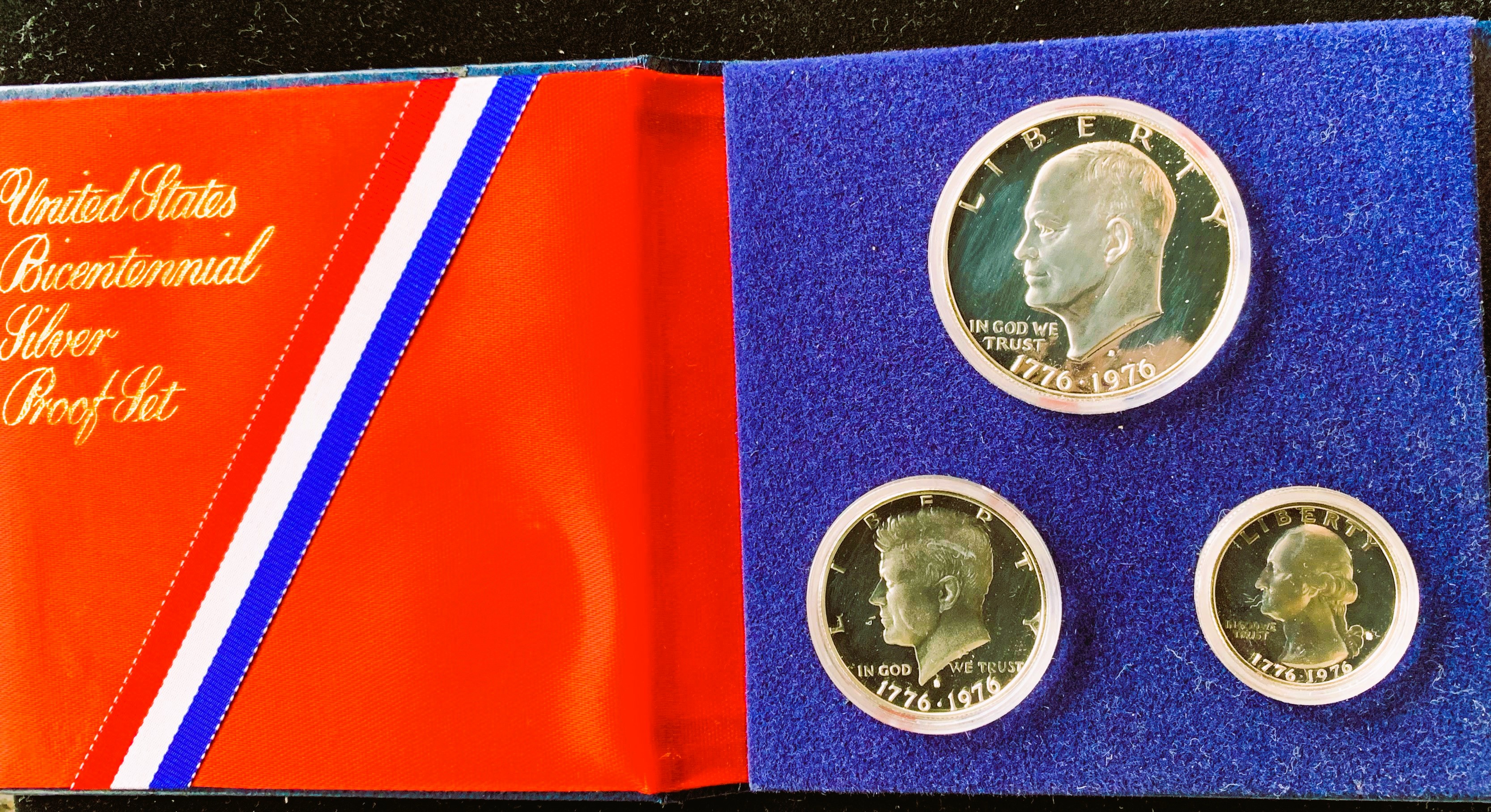 1776-1976 -S BICENTENNIAL, 3 ALL COINS SILVER PROOF SET, IN ORIG US ...
