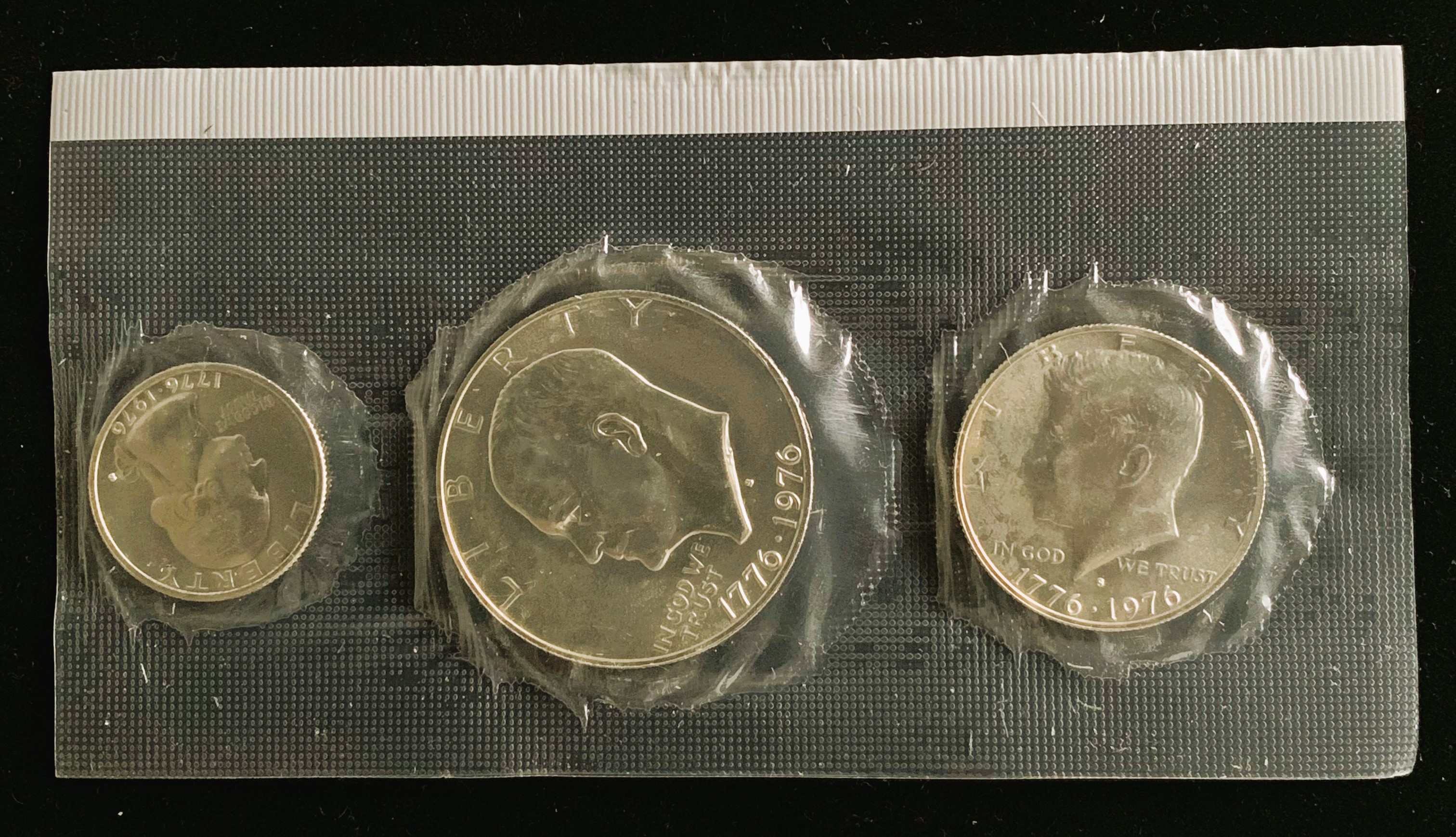 1976-S US BICENTENNIAL SILVER UNCIRCULATED SET OF 3 COINS, ORIG GOV ...