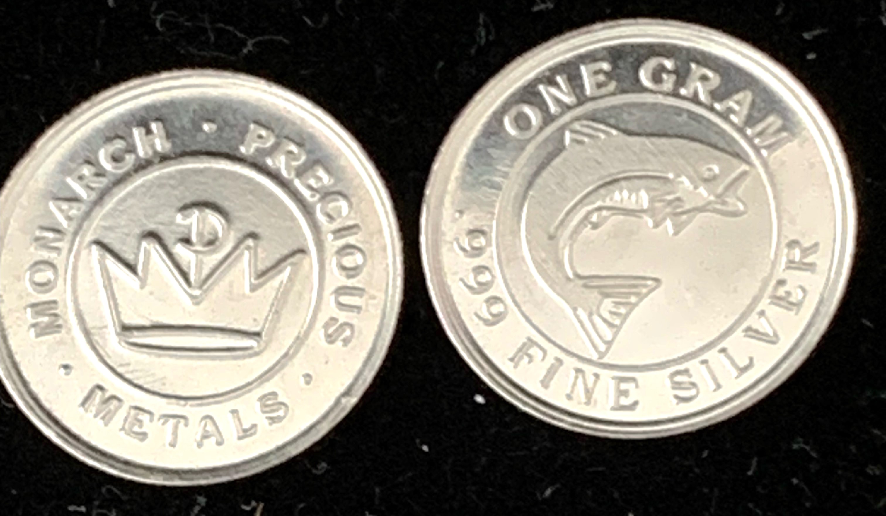 SILVER 1 GRAM EACH FISHING .999 FINE SILVER (2) COINS | Property Room