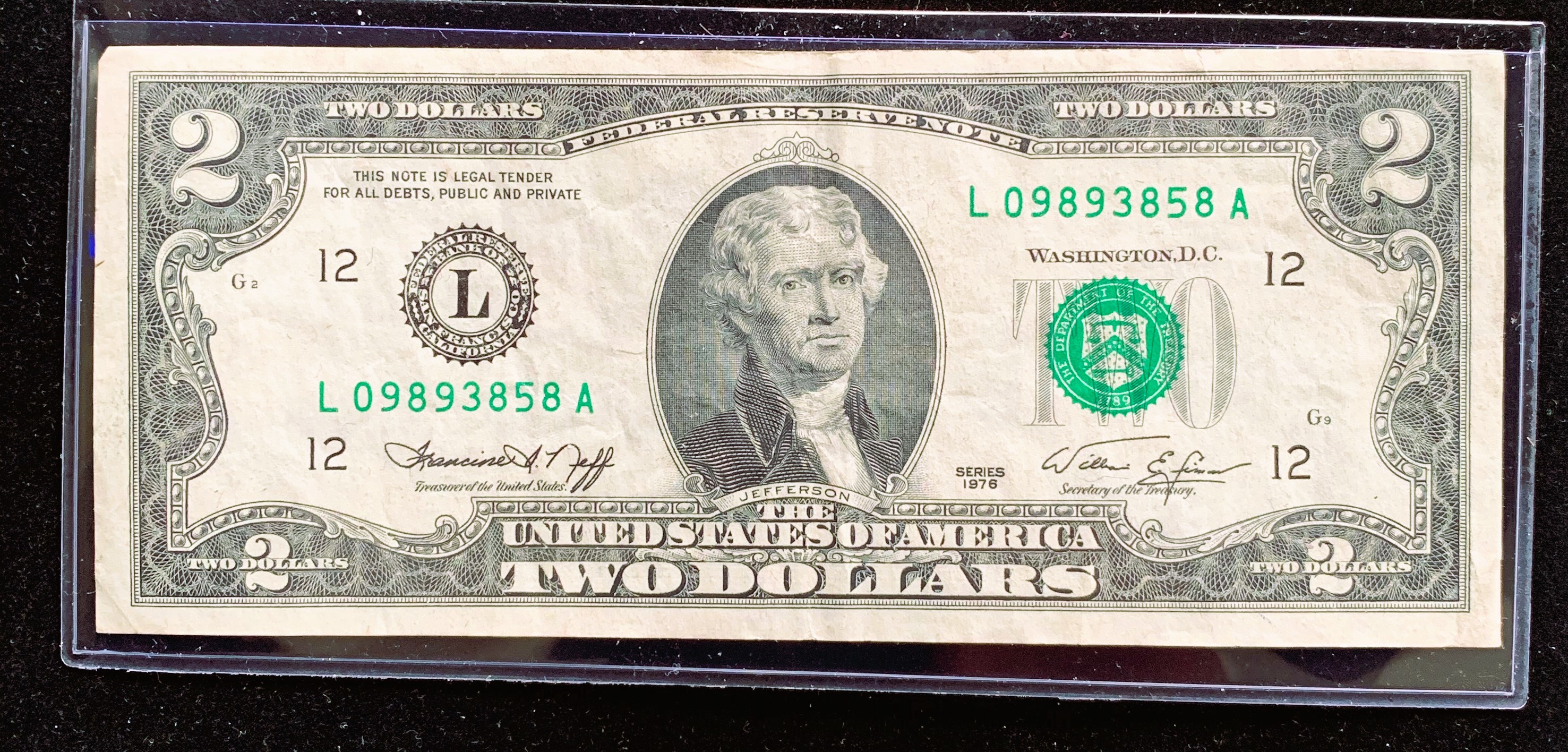 1976 SERIES $2 DOLLAR FEDERAL RESERVE NOTE, INTRODUCED IN CELEBRATION ...