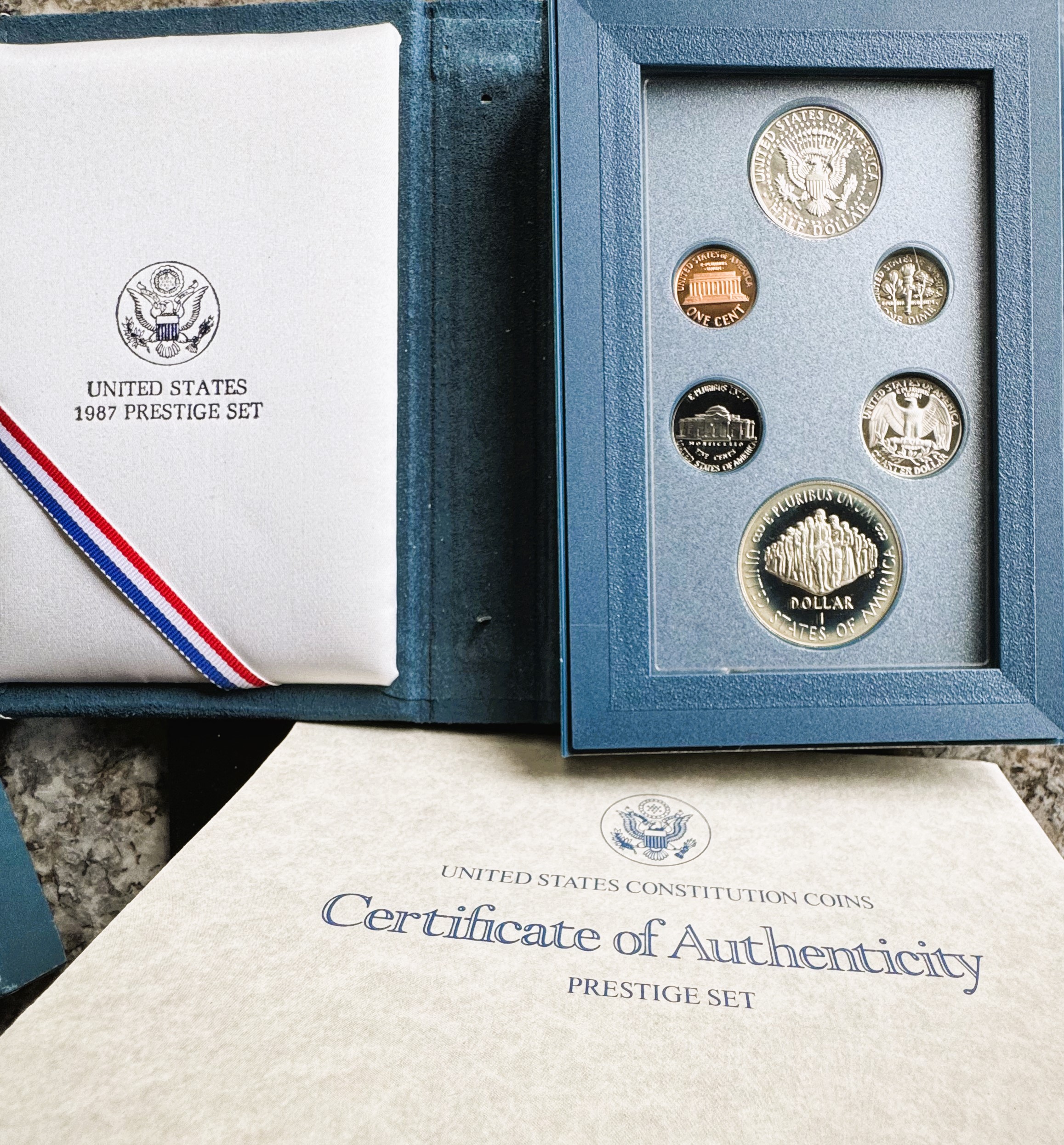 1987 U.S. CONSTITUTION SILVER $1, U.S. MINT PRESTIGE 6 COIN SET PROOF ...
