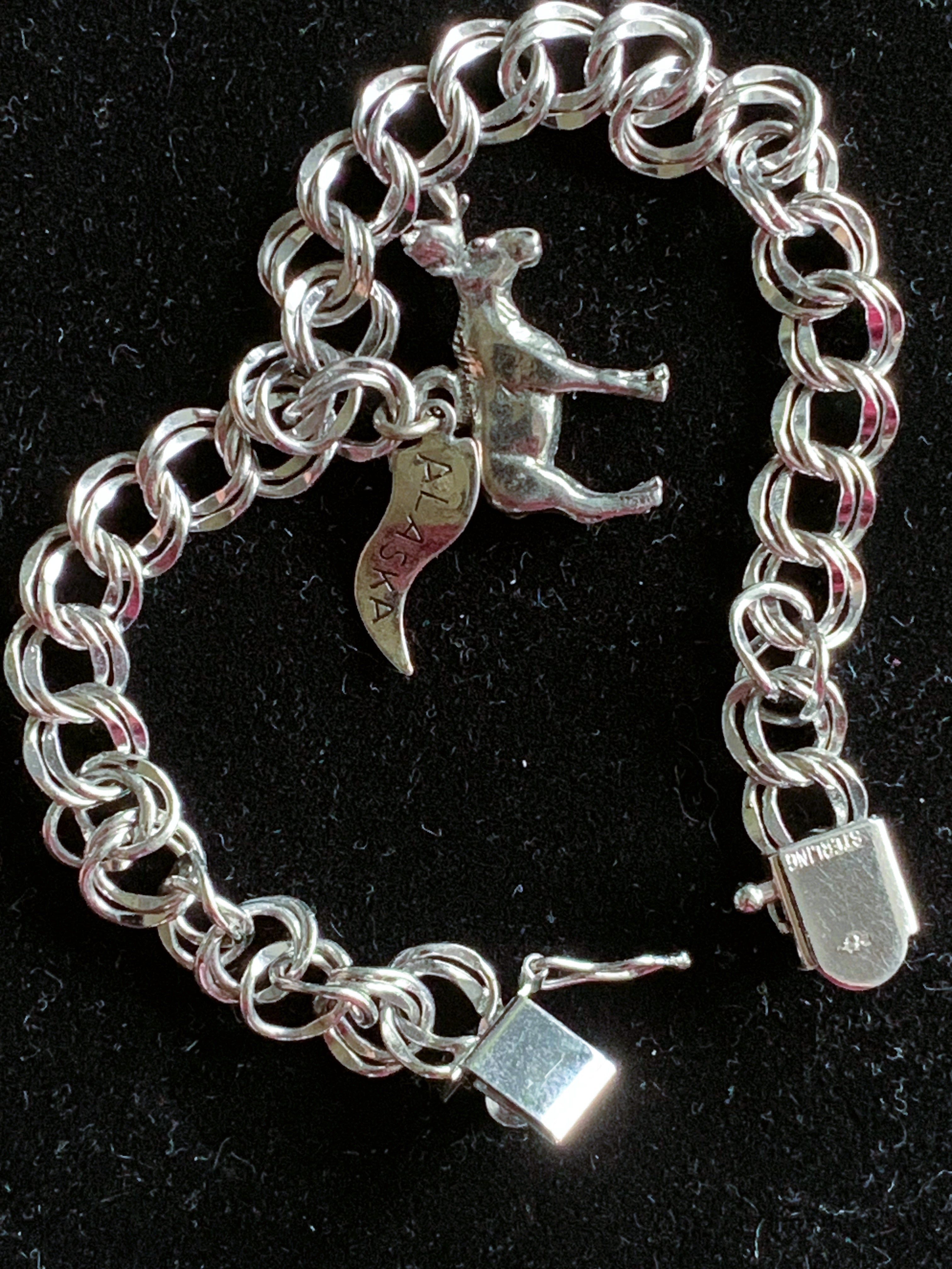 STERLING SILVER BRACELET WITH STERLING ALASKA & MOOSE PENDANTS 6 INCH ...
