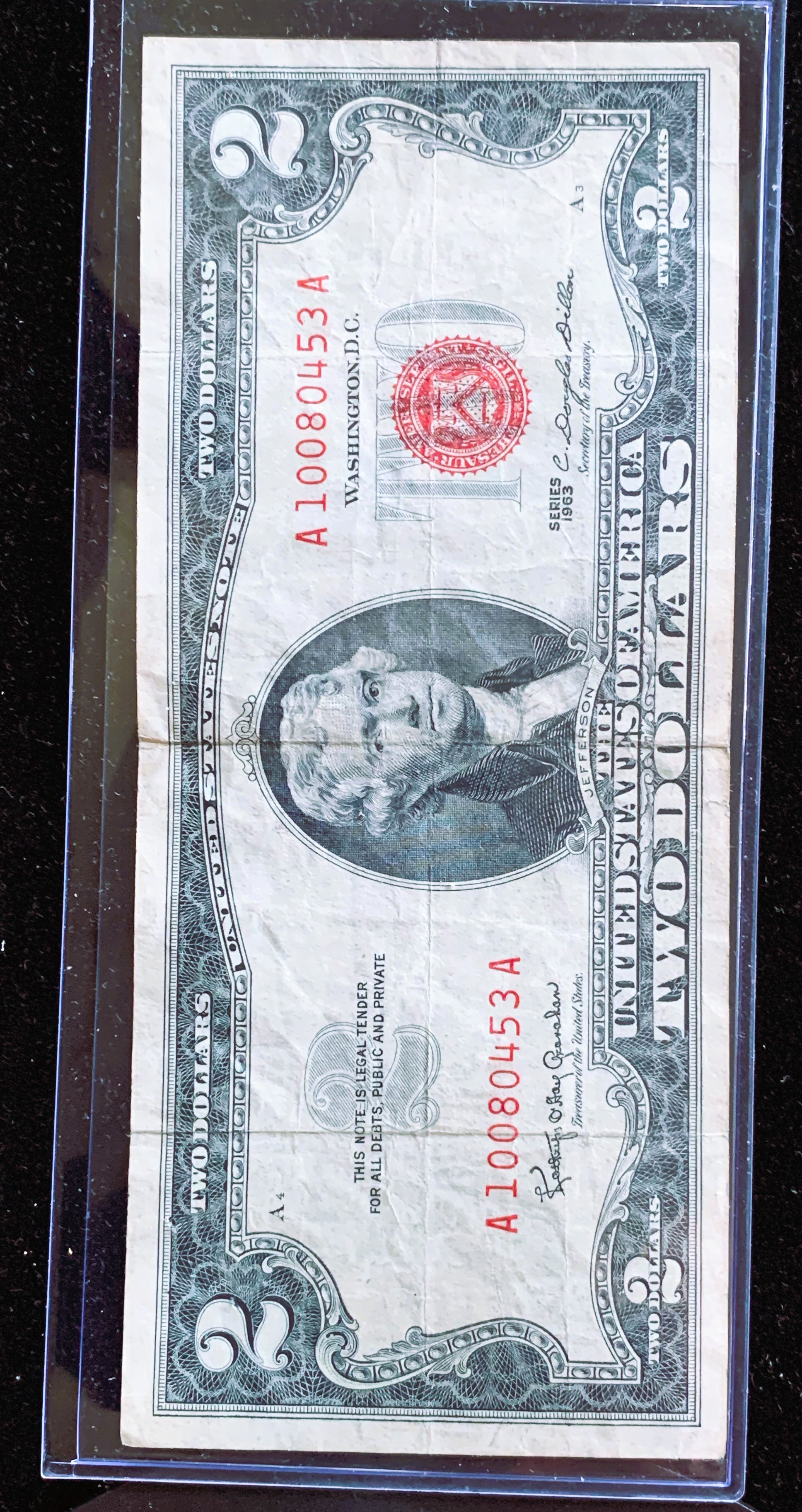 $2 DOLLAR 1963 SERIES UNITED STATES NOTE "RED LABEL", VERY GOOD ...