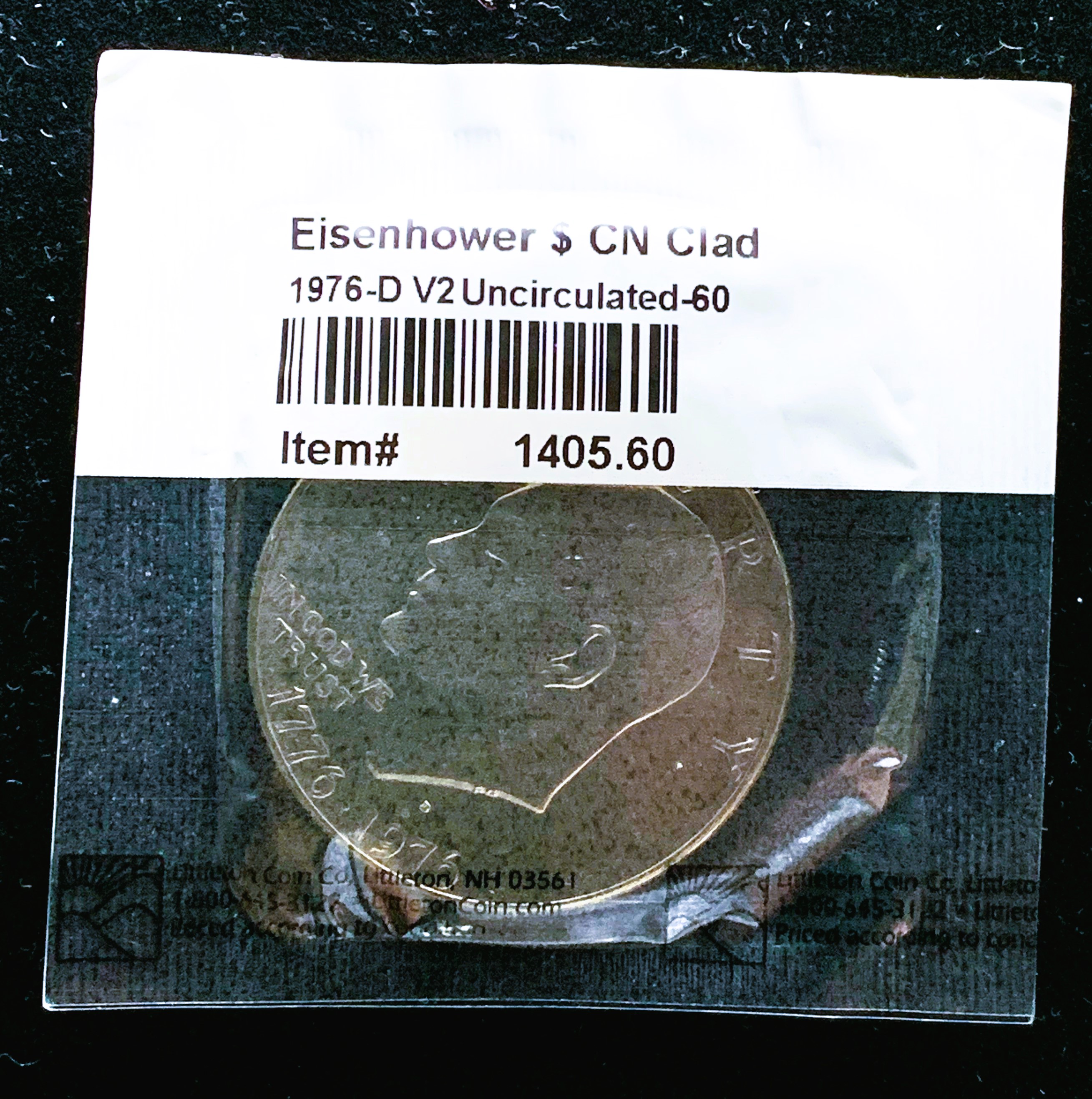 1976-D CLAD UNC-60 V2 EISENHOWER $1 DOLLAR, BRIGHT LUSTER | Property Room