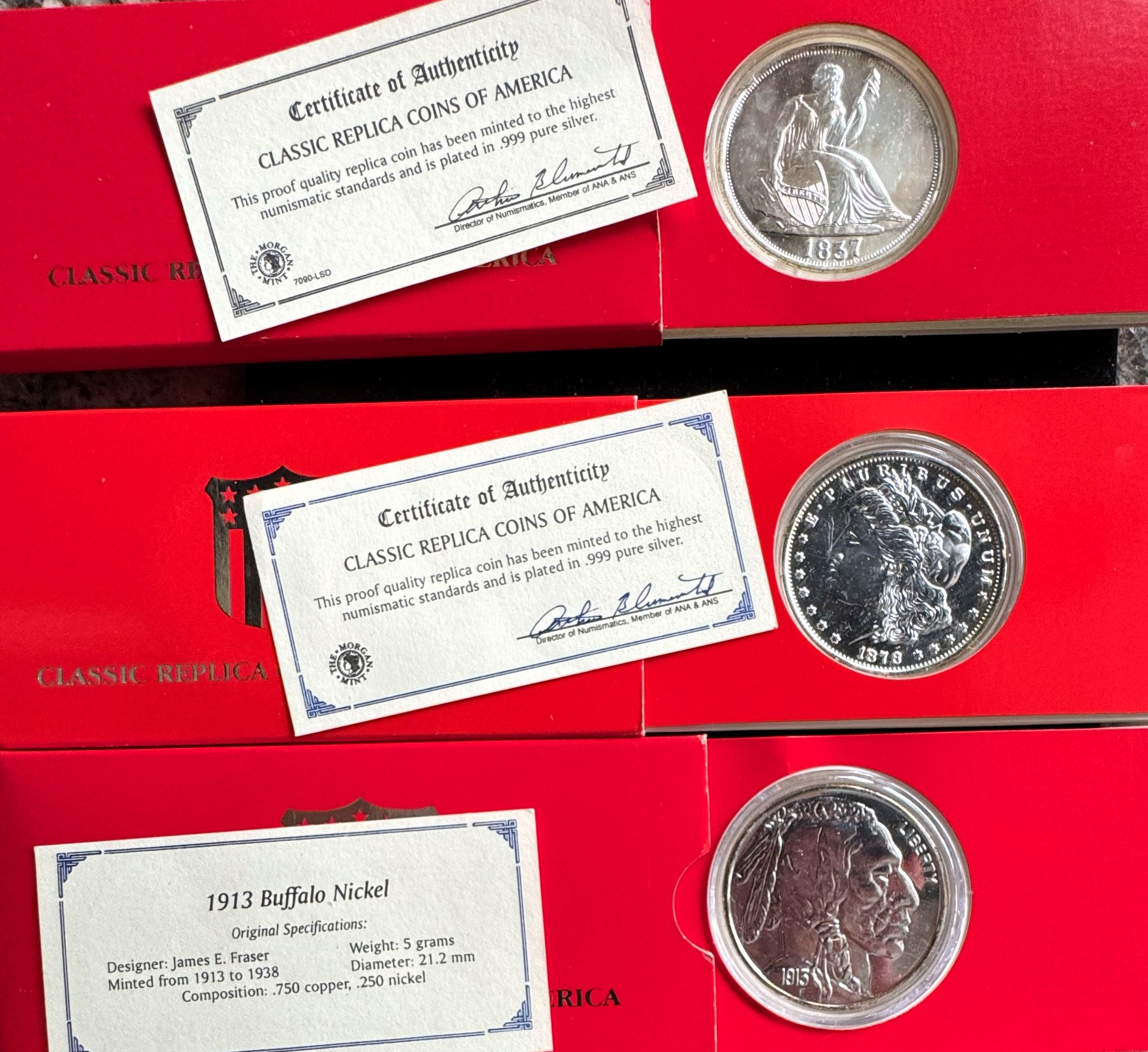 CLASSIC REPLICA COINS OF AMERICA COLLECTIION, BU LARGE SET OF 3 ...