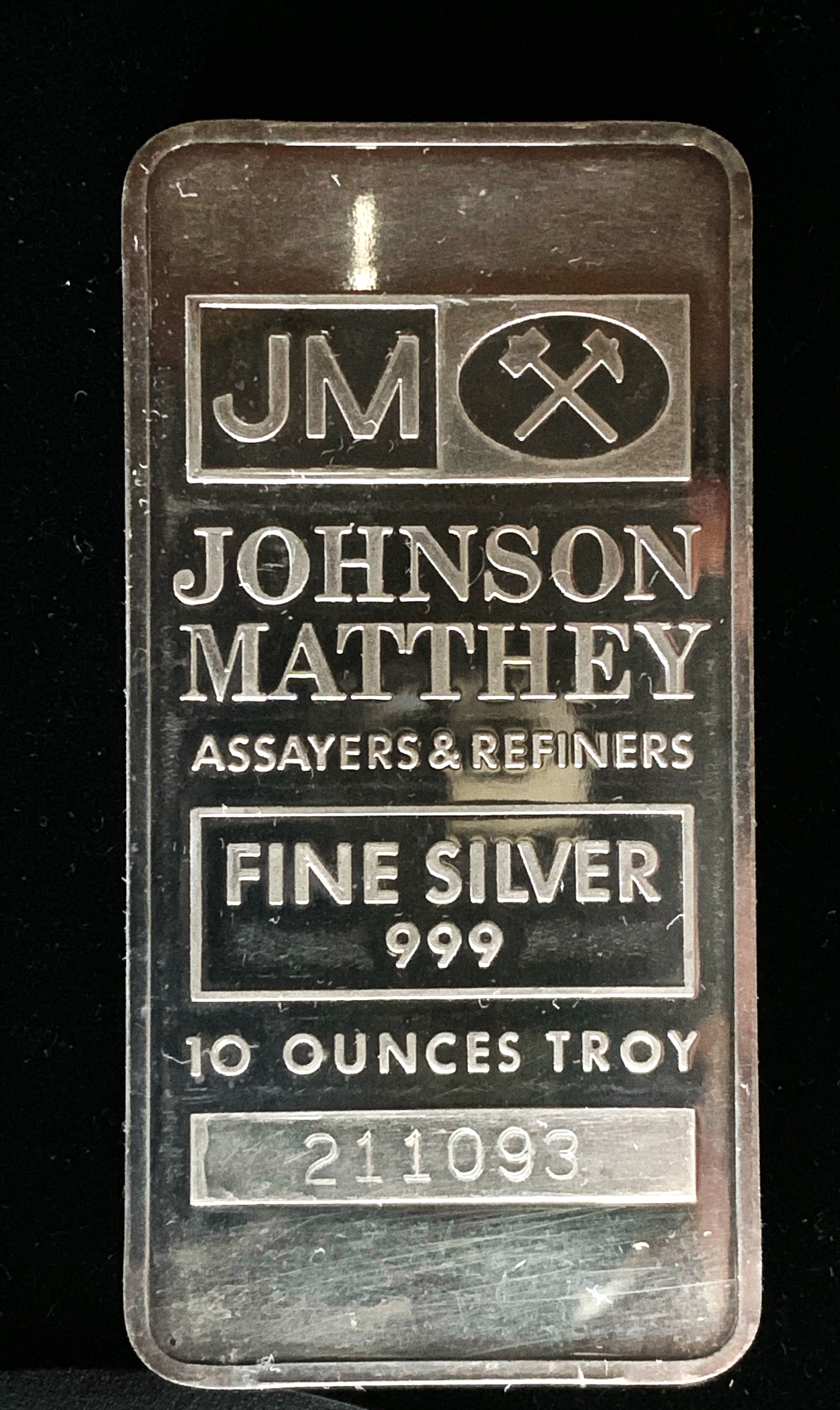 10 TROY OZs VINTAGE JOHNSON MATTHEY .999 FINE SILVER BAR, IN ORIG WRAP ...