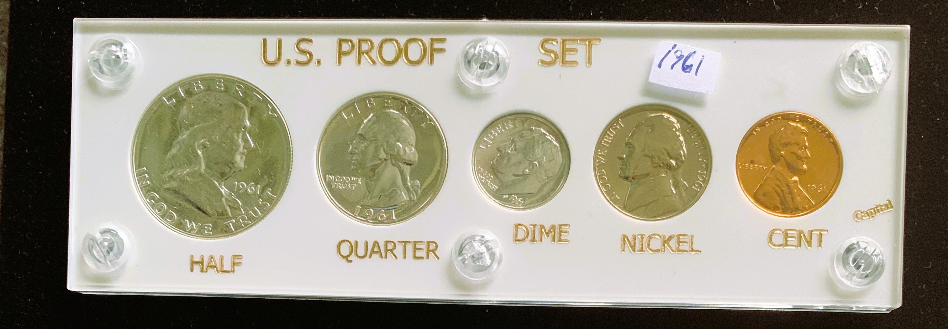 1961 U.S. PROOF SILVER COIN SET IN ORIG US MINT CASE, MIRROR HIGH GLOSS ...