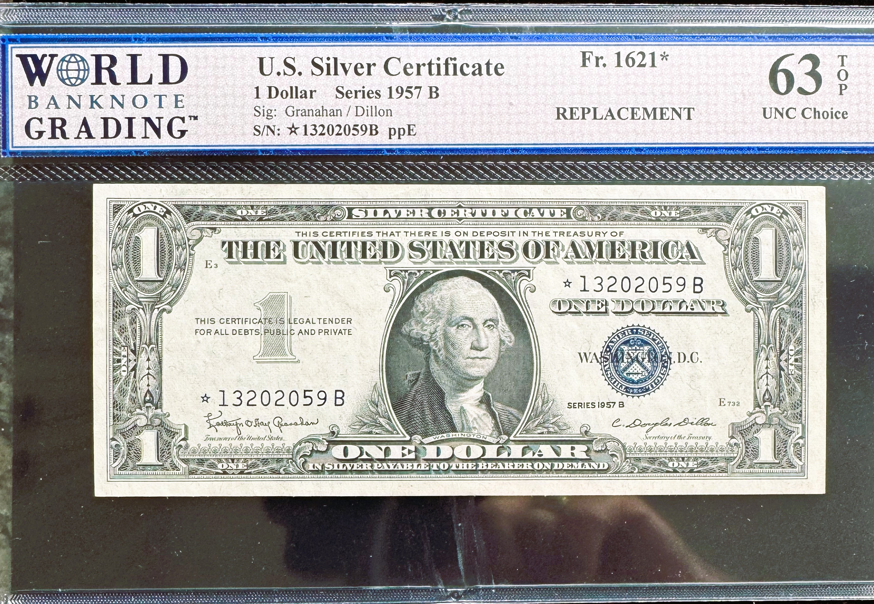 1957 B SERIES $1 DOLLAR SILVER CERTIFICATE NOTE, WBG HIGH GRADED 63 TOP ...