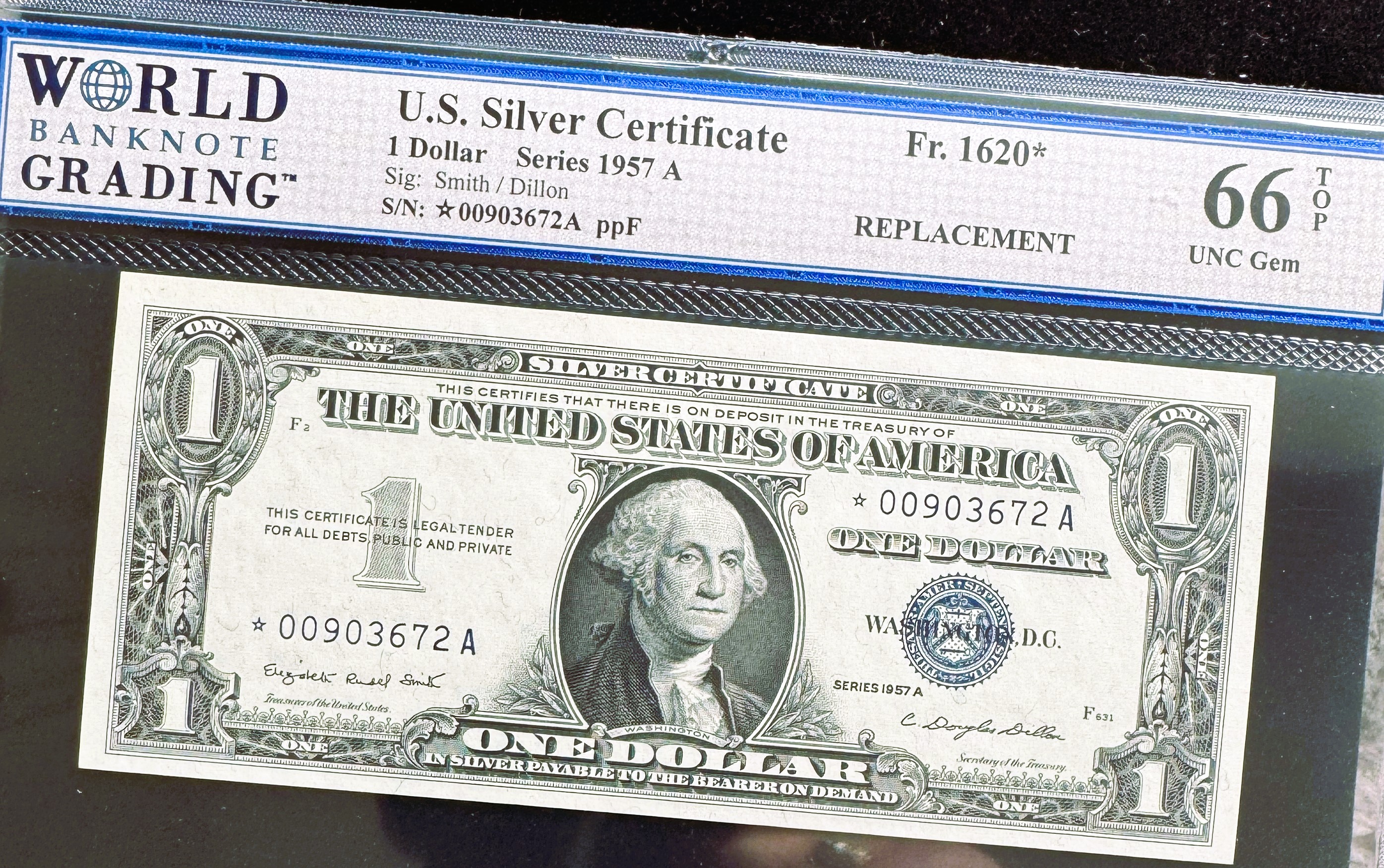 1957 A SERIES $1 DOLLAR SILVER CERTIFICATE NOTE, VERY HIGH WBG GRADED ...