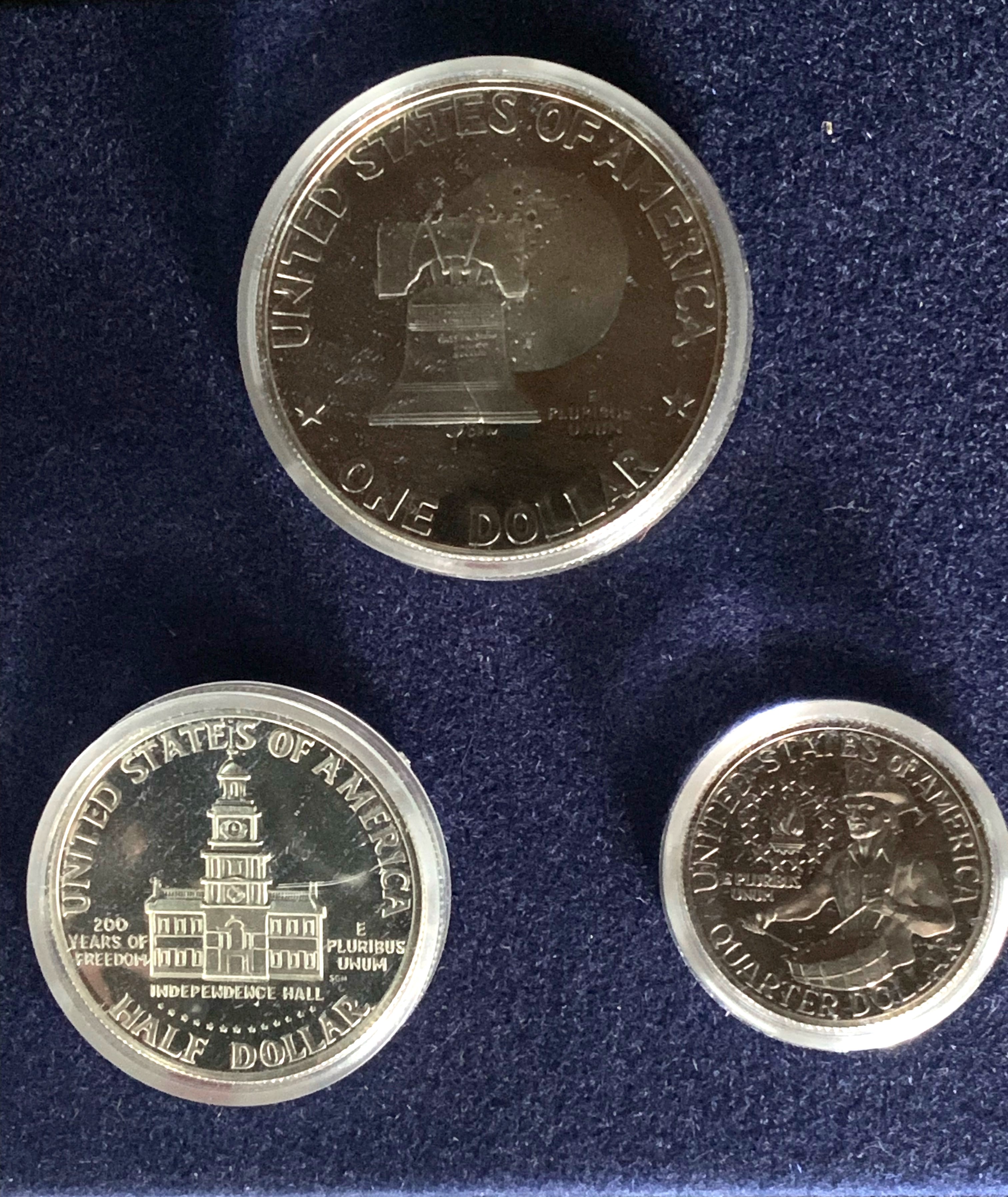 U.S BICENTENNIAL SILVER PROOF SET 3 COINS ALL SILVER PROOFS IN ORIG GOV ...