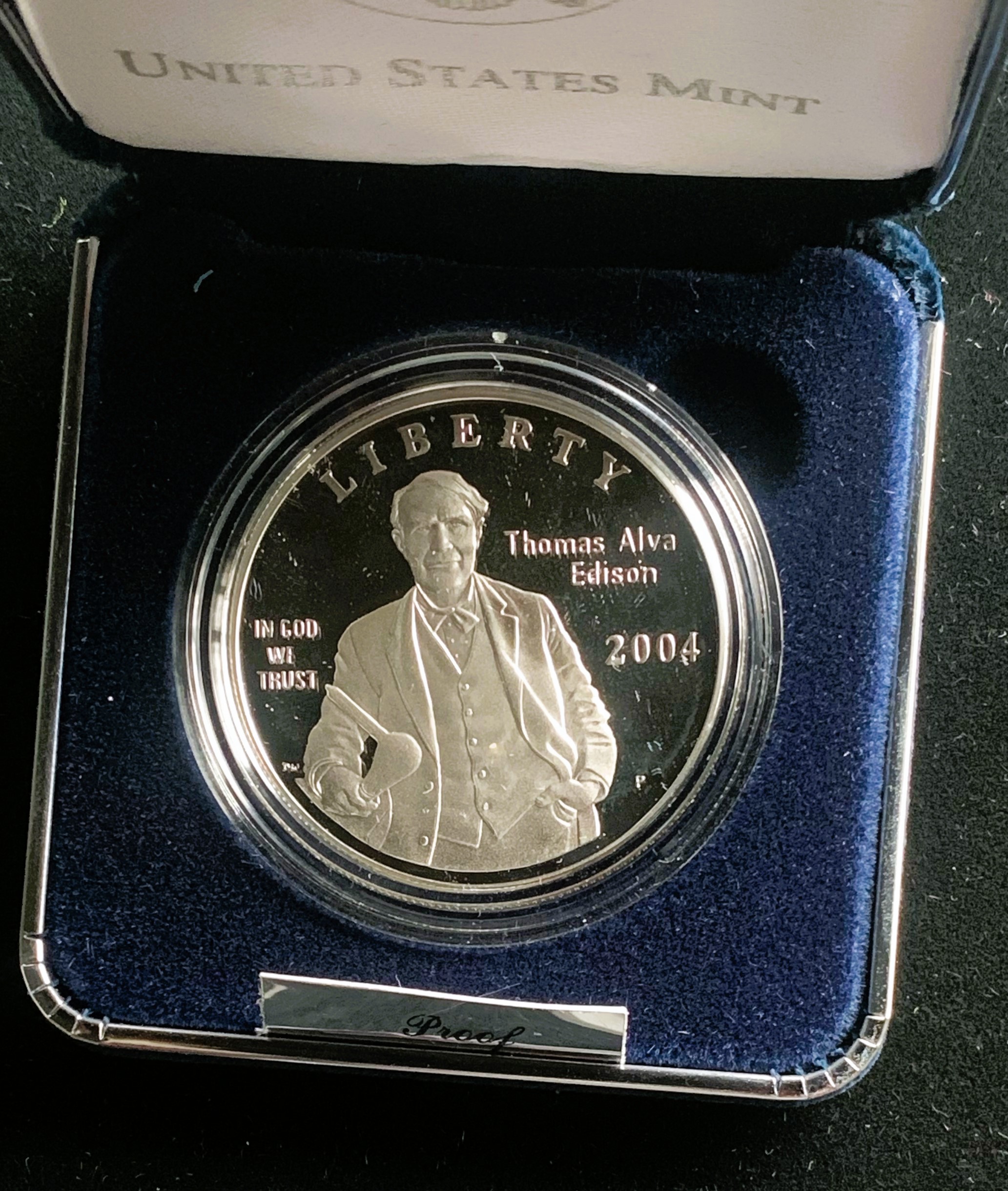 2004 THOMAS A EDISON US MINT COMMEMORATIVE PROOF SILVER DOLLAR COIN ...