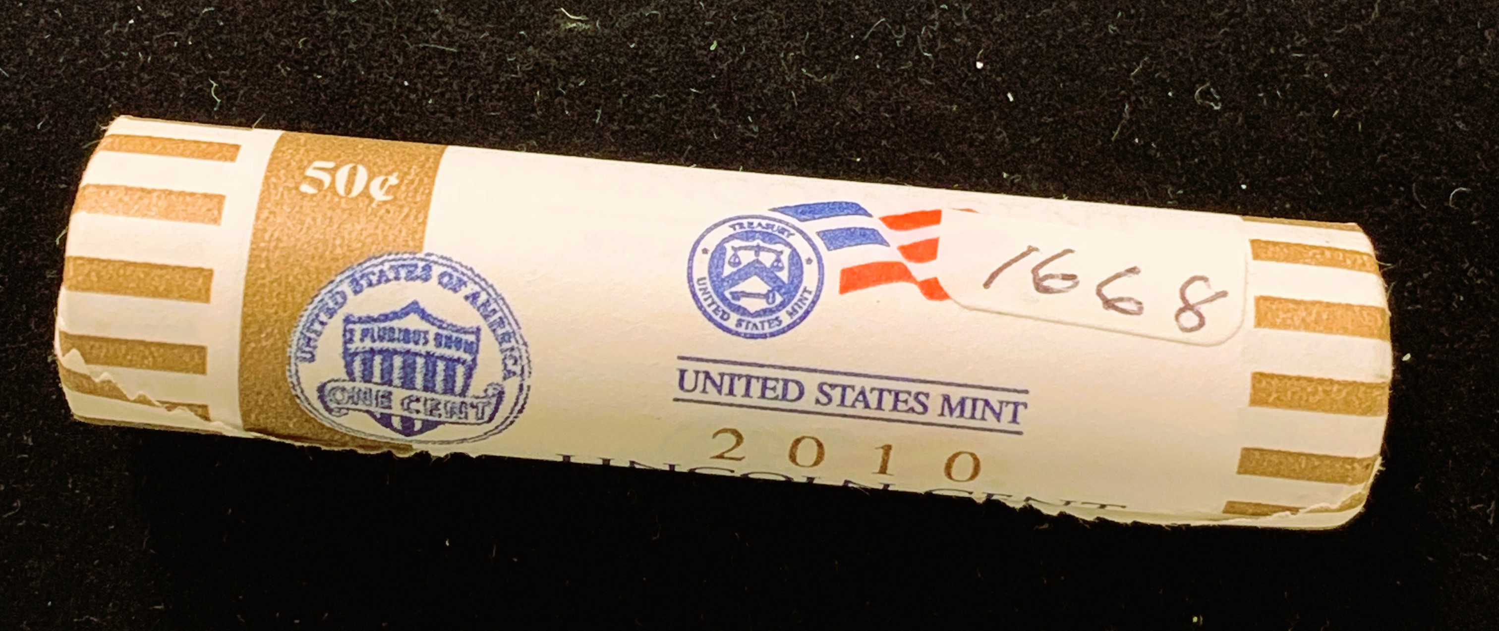 2010-P LINCOLN CENTS, ROLL OF 50 COINS, BRILLIANT UNCIRCULATED PROOF ...