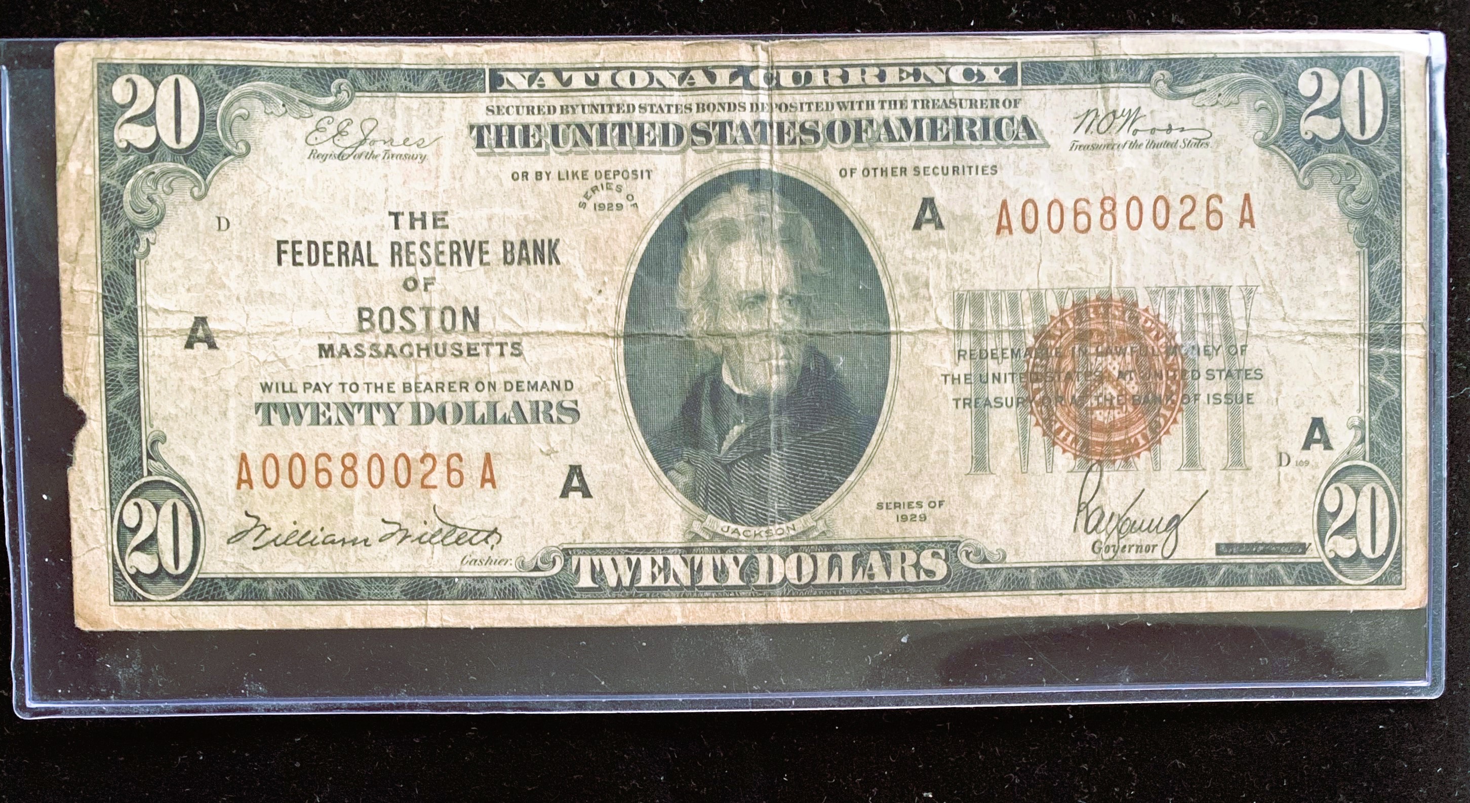 1929 SERIES $20 DOLLAR NATIONAL CURRENCY NOTE, FED RESERVE BANK OF ...