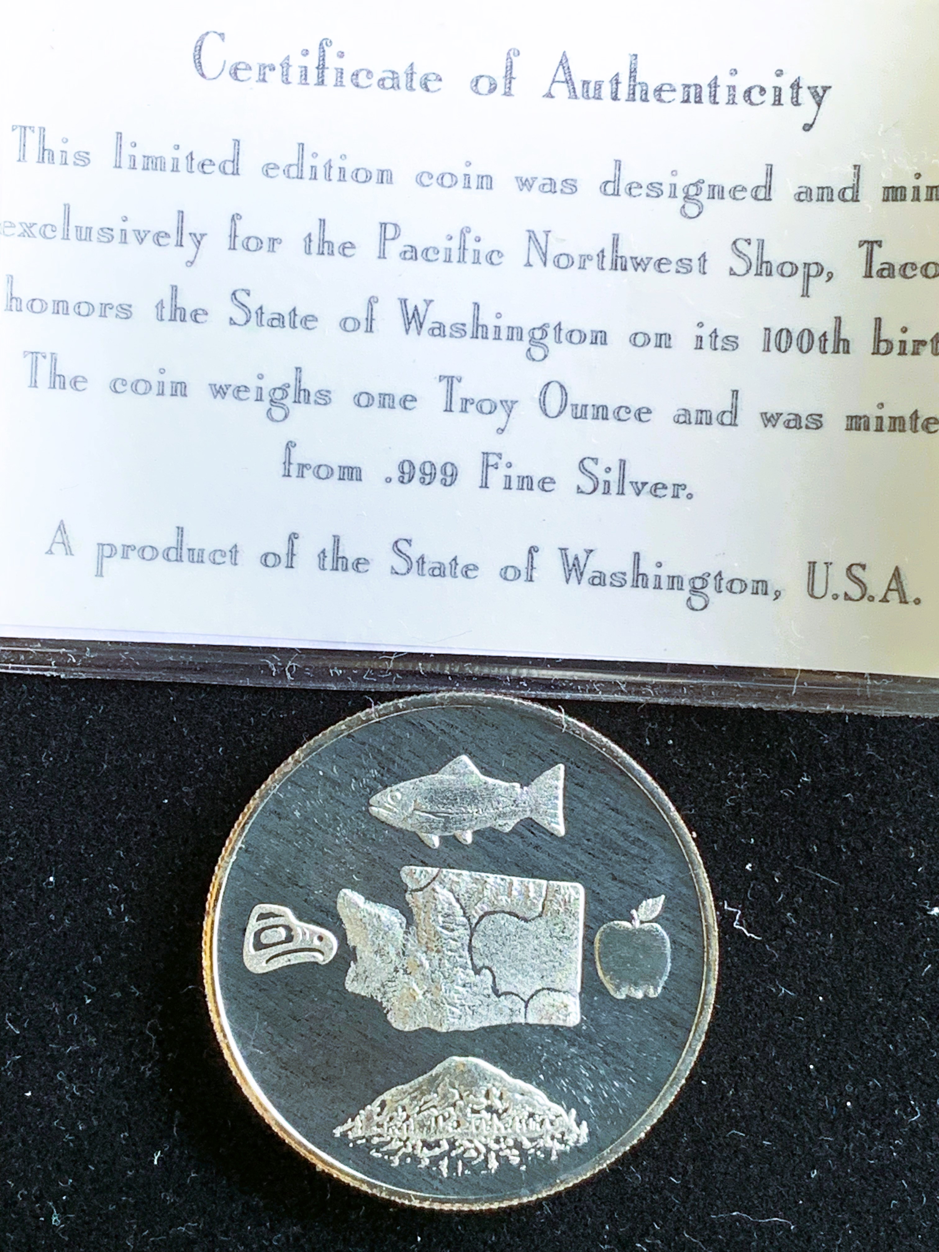 .999 FINE SILVER 1oz LIMITED EDITION PACIFIC NW WA STATE CENTENNIAL ...