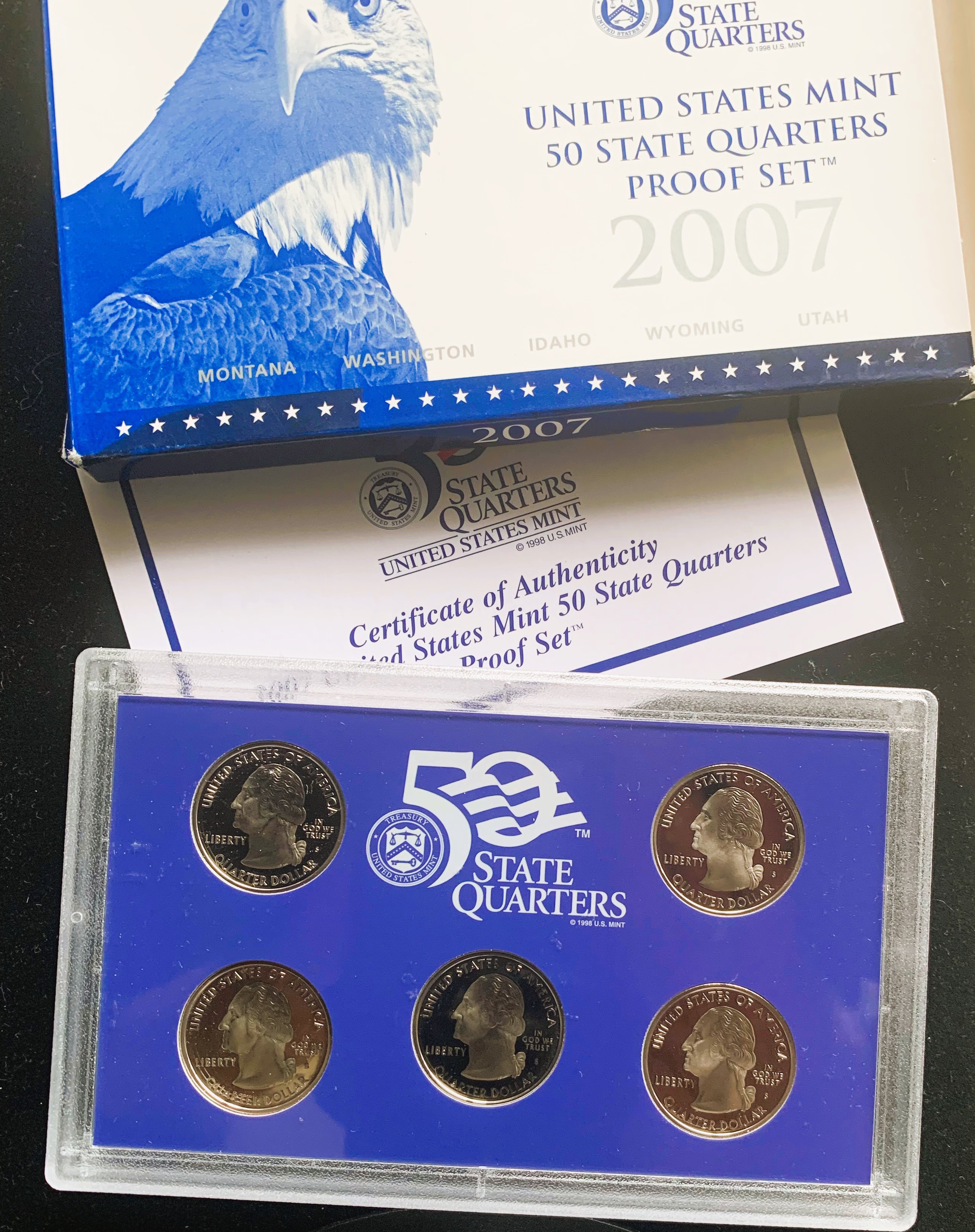 2007 PROOF SET, US MINT 5 STATEHOOD QUARTER COINS, ORIGINAL US MINT ...