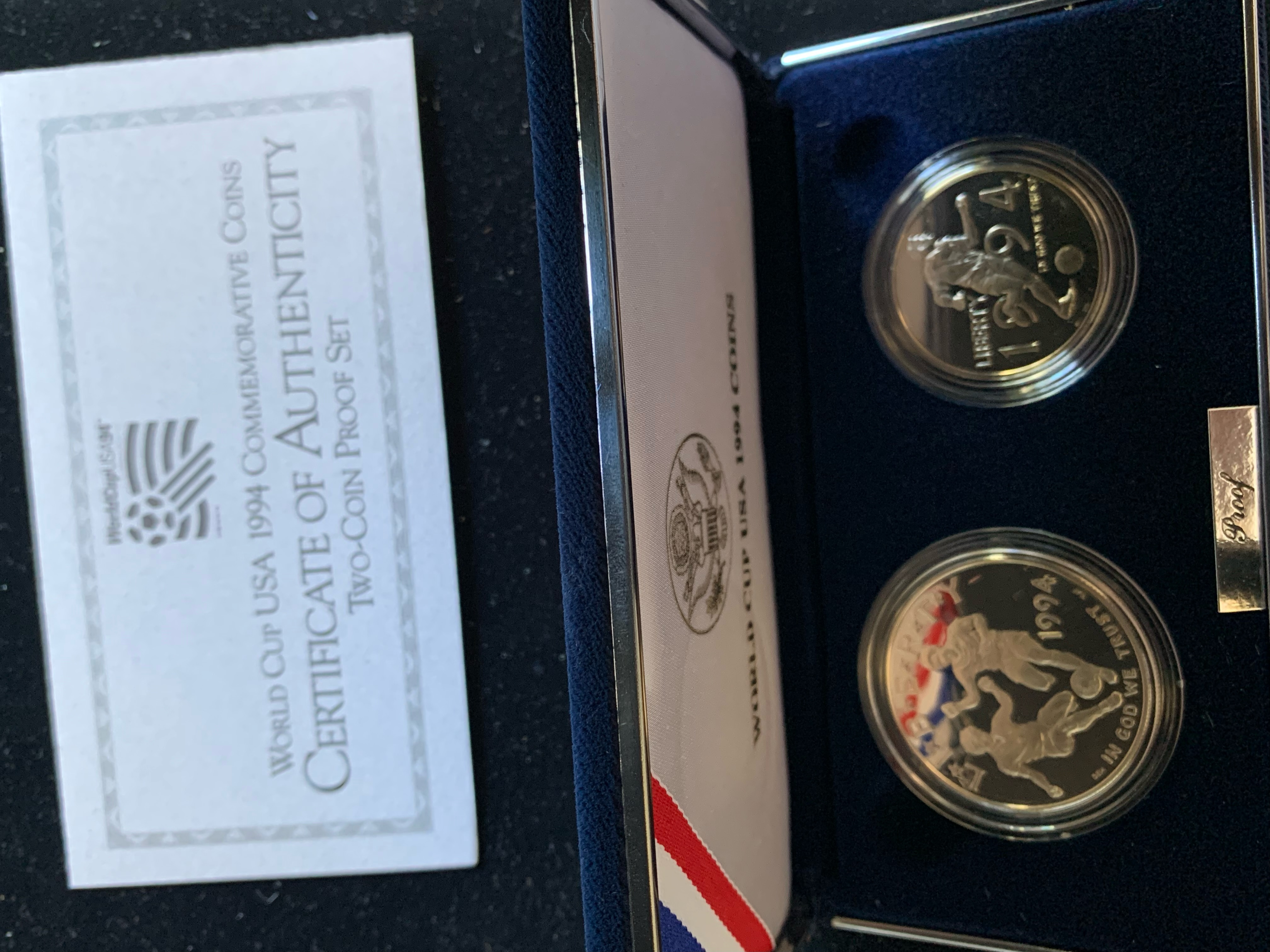 WORLD CUP USA COMM. PROOF SILVER DOLLAR PROOF & PROOF HALF DOLLAR W/COA ...