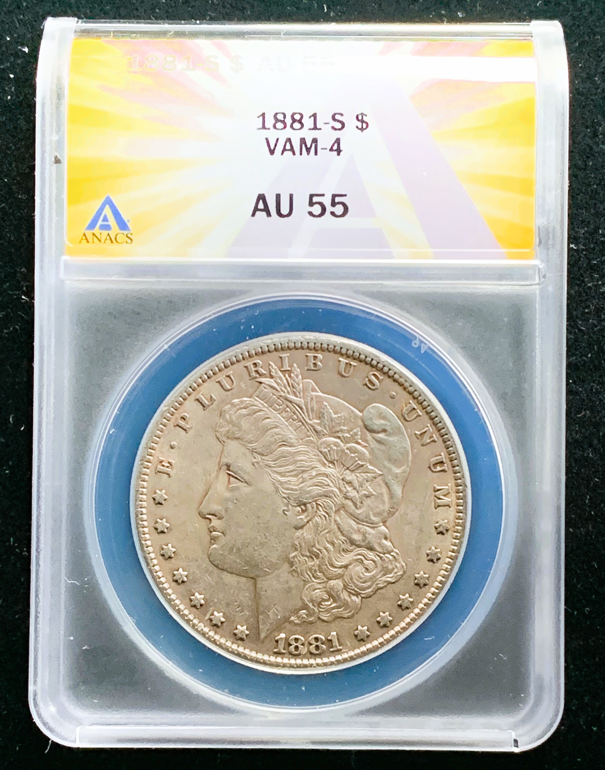 1881-S VAM-4 MORGAN SILVER DOLLAR COIN, GRADED AU55, ABSOLUTE BEAUTY ...