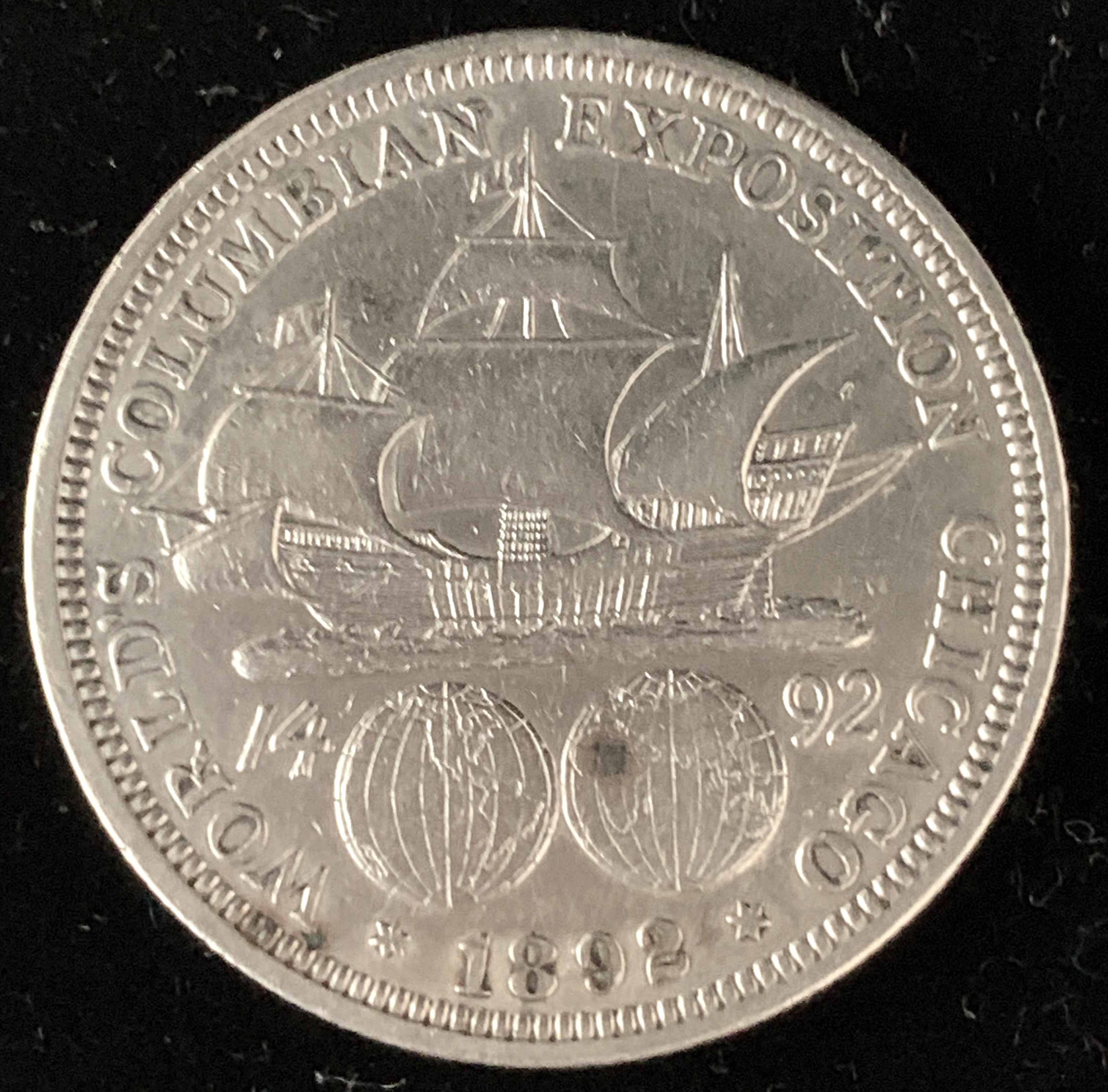 1892 SILVER USA COLUMBUS WORLDS FAIR SANTA MARIA SHIP SILVER HALF ...
