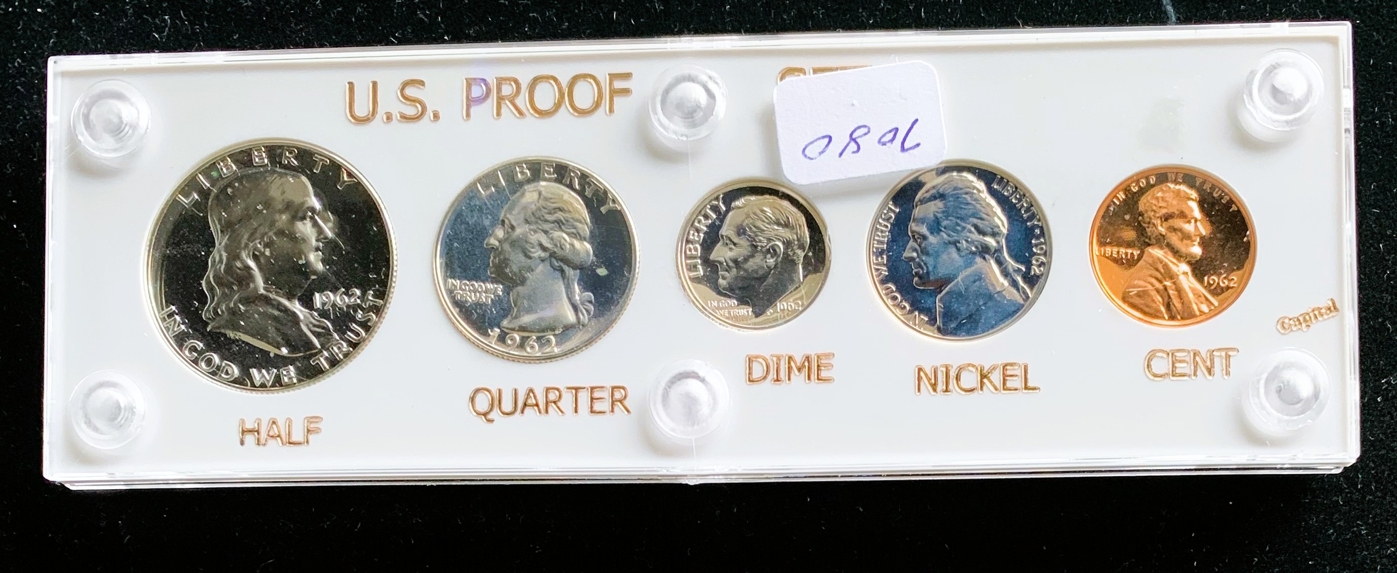 1962 U.S. SILVER PROOF SET, 5 UNBLEMISHED HIGH GRADE MIRROR FINISH GEM ...