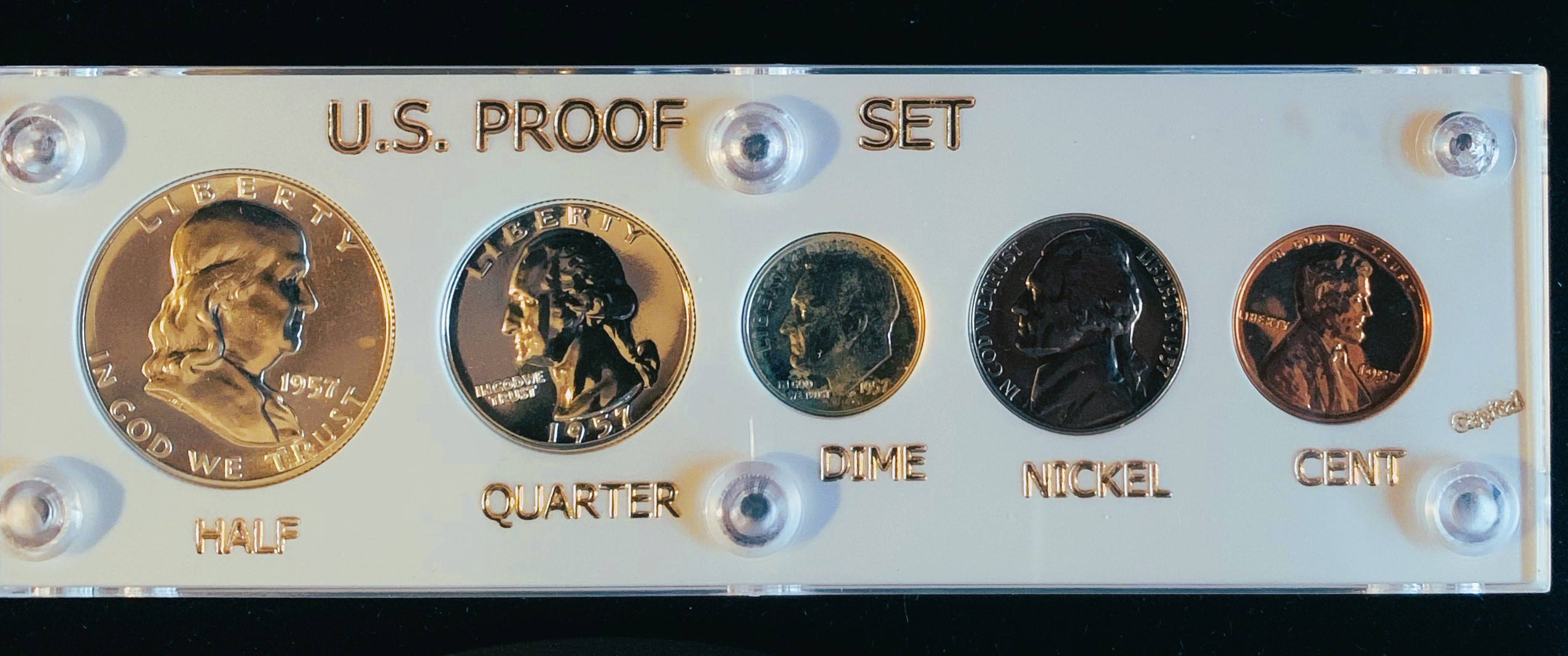 1957 SILVER U.S. PROOF SET, 5 UNBLEMISHED HIGH GRADE GEM COINS ...