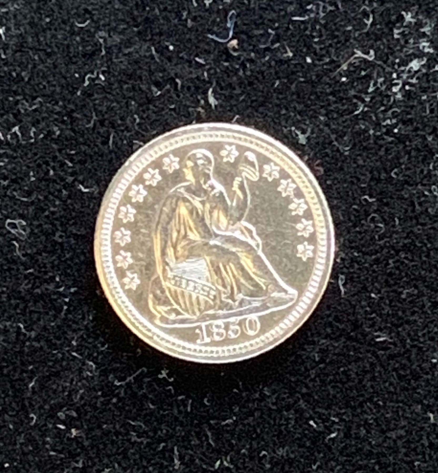 1850 SILVER HALF DIME SEATED LIBERTY, HIGH GRADE GEM COIN | Property Room