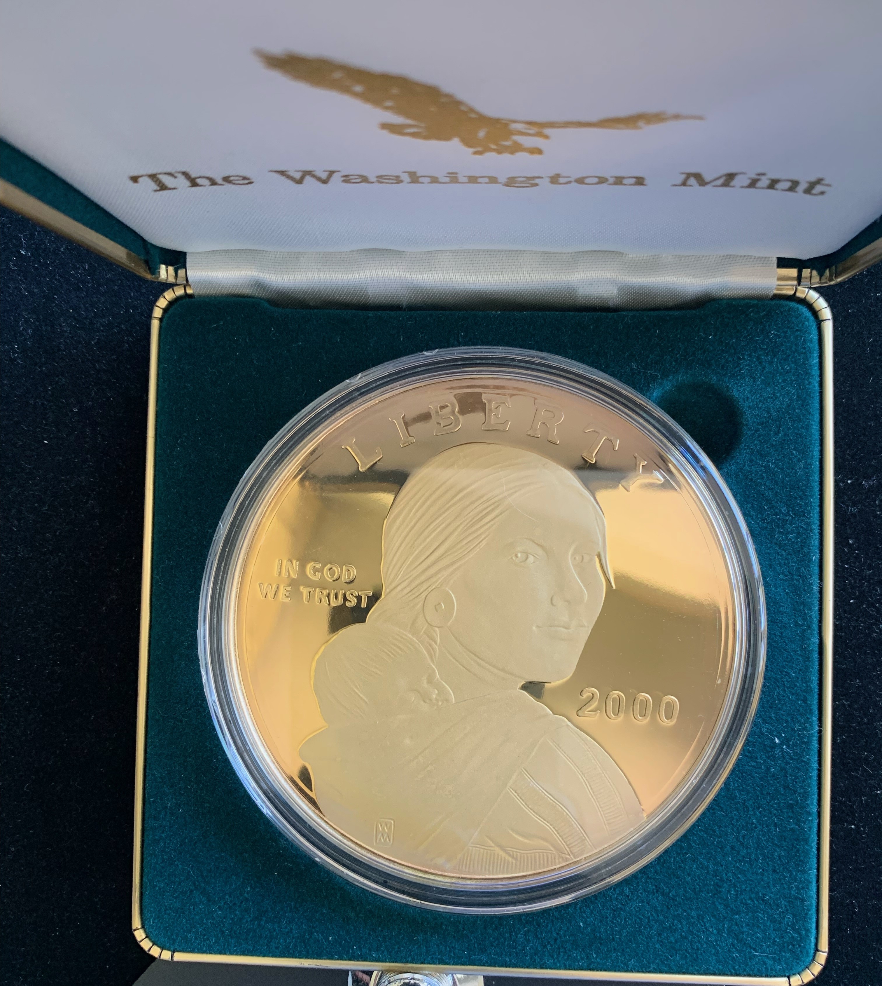 2000 SACAGEWEA 24K GOLDEN LAYERED, 4oz .999 FINE SILVER PROOF COIN, IN ...