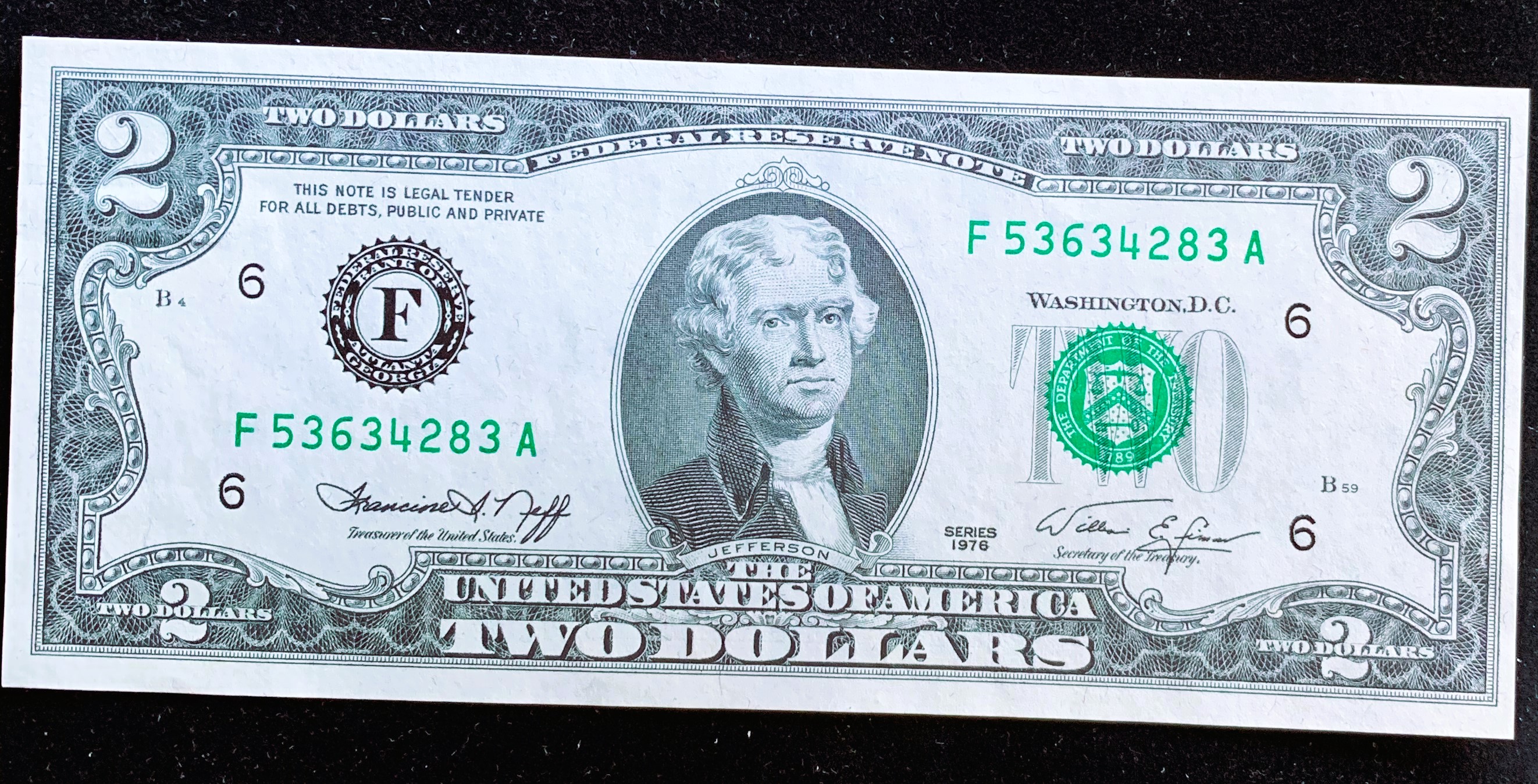 1976 SERIES $2 DOLLAR FEDERAL RESERVE NOTE, INTRODUCED IN CELEBRATION ...