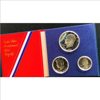 1776-1976-S BICENTENNIAL, 3 COINS, ALL SILVER PROOF SET, IN ORIG US ...