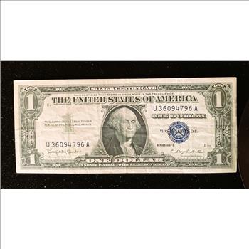 SILVER CERTIFICATE NOTE SERIES 1957 B , $1 DOLLAR NOTE, BLUE SEAL, IN ...