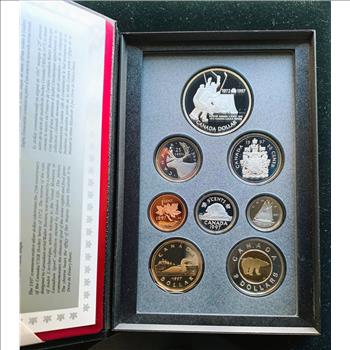 1997 SILVER PROOF SET, RCMP CANADIAN (8) COINS, (6) ARE .925 STERLING SILVER, W/COA, IN ORIG RCM ...
