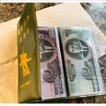 NORTH KOREAN UNCIRCULATED CRISP NOTES & COIN, STAMPS, MONEY PKG, IN ...