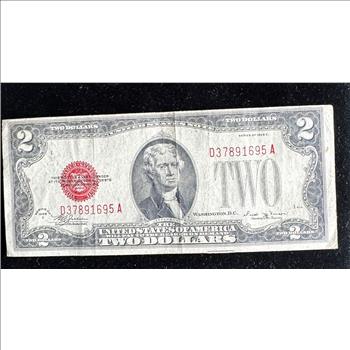 1928 E SCARCE SERIES $2 DOLLAR UNITED STATES NOTE RED SEAL, RED NUMBERS ...